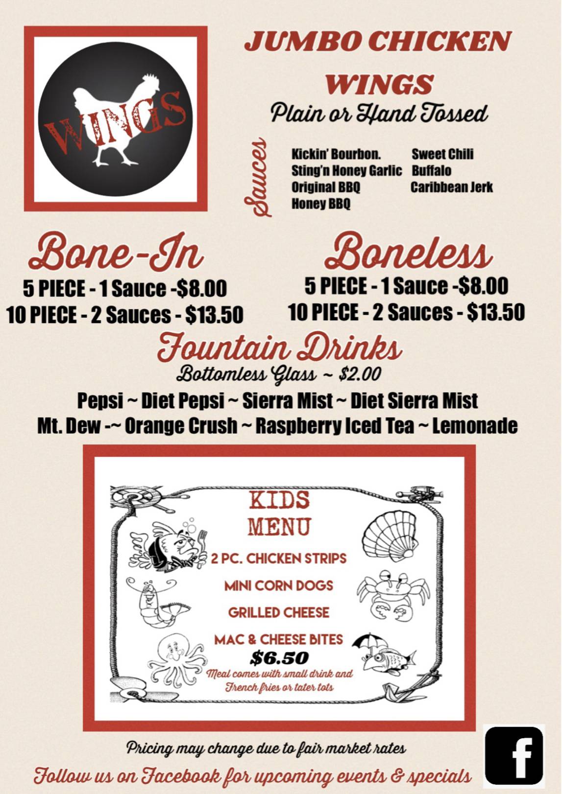 Menu at Duner's Blackhawk Club, Lake Koshkonong