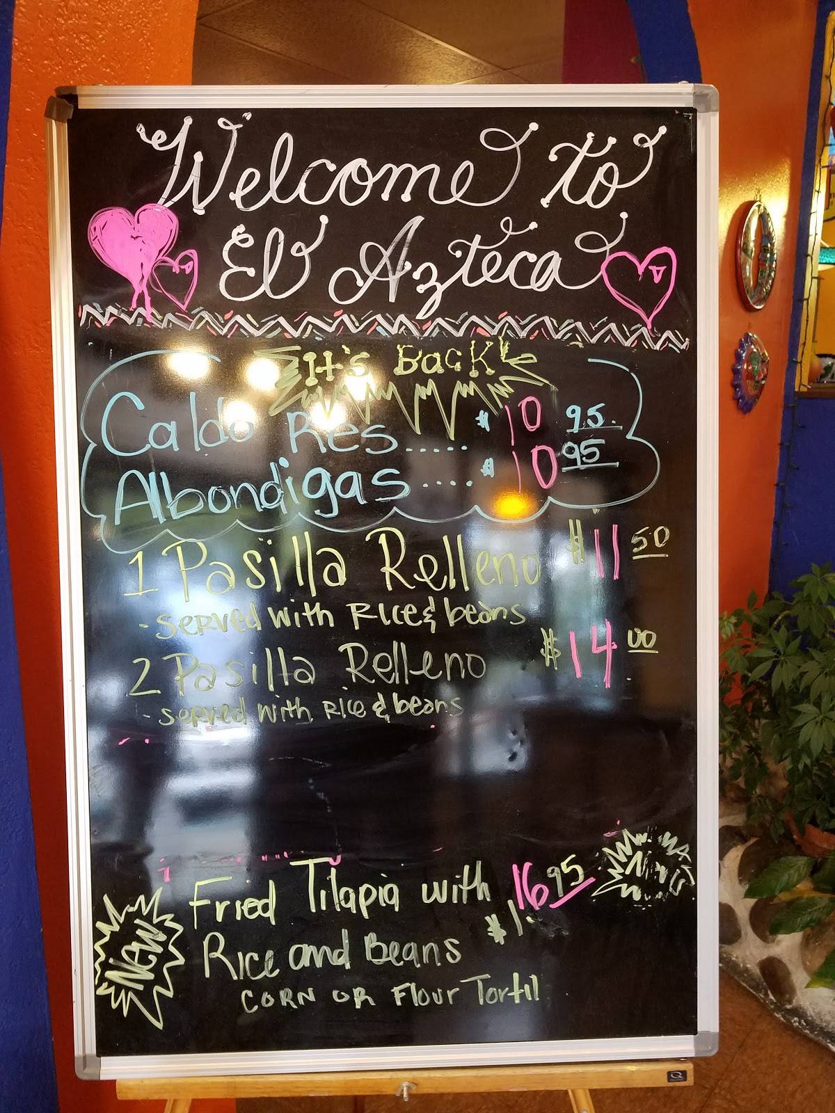 Menu at El Azteca Restaurant, Fairfield