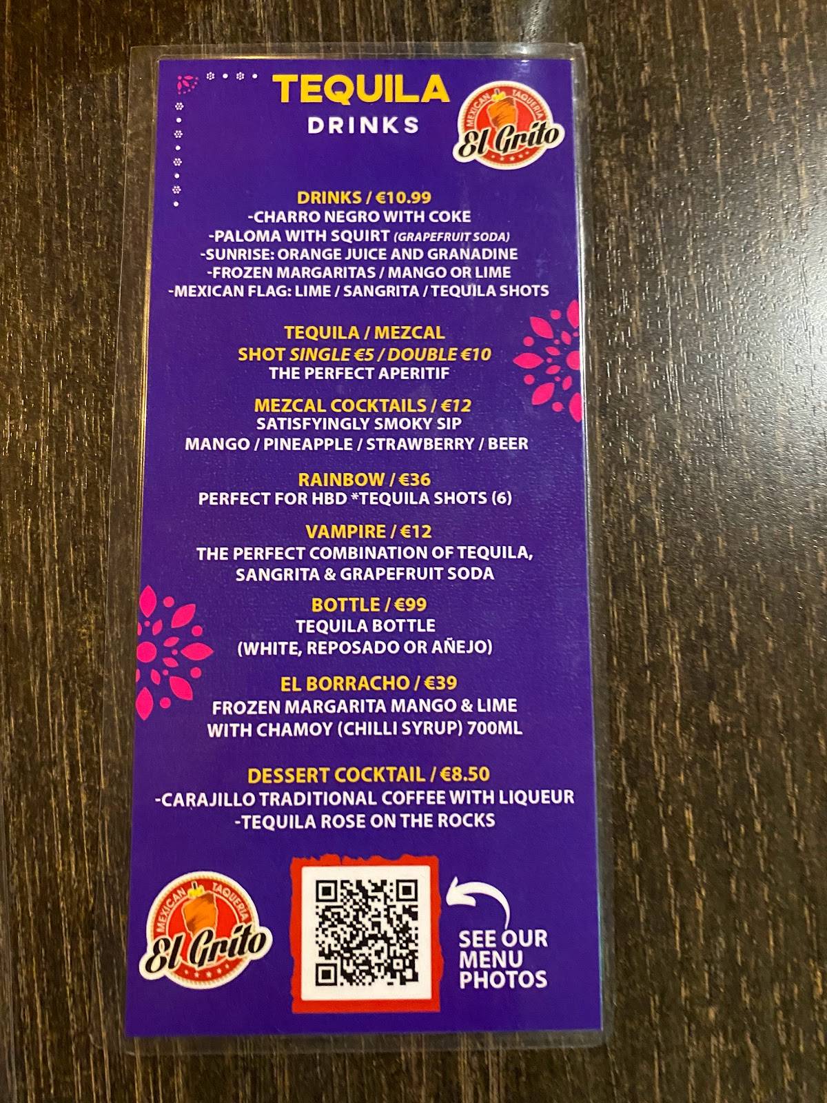 Menu at El Grito Mexican Taqueria Mountjoy Square restaurant, Dublin ...