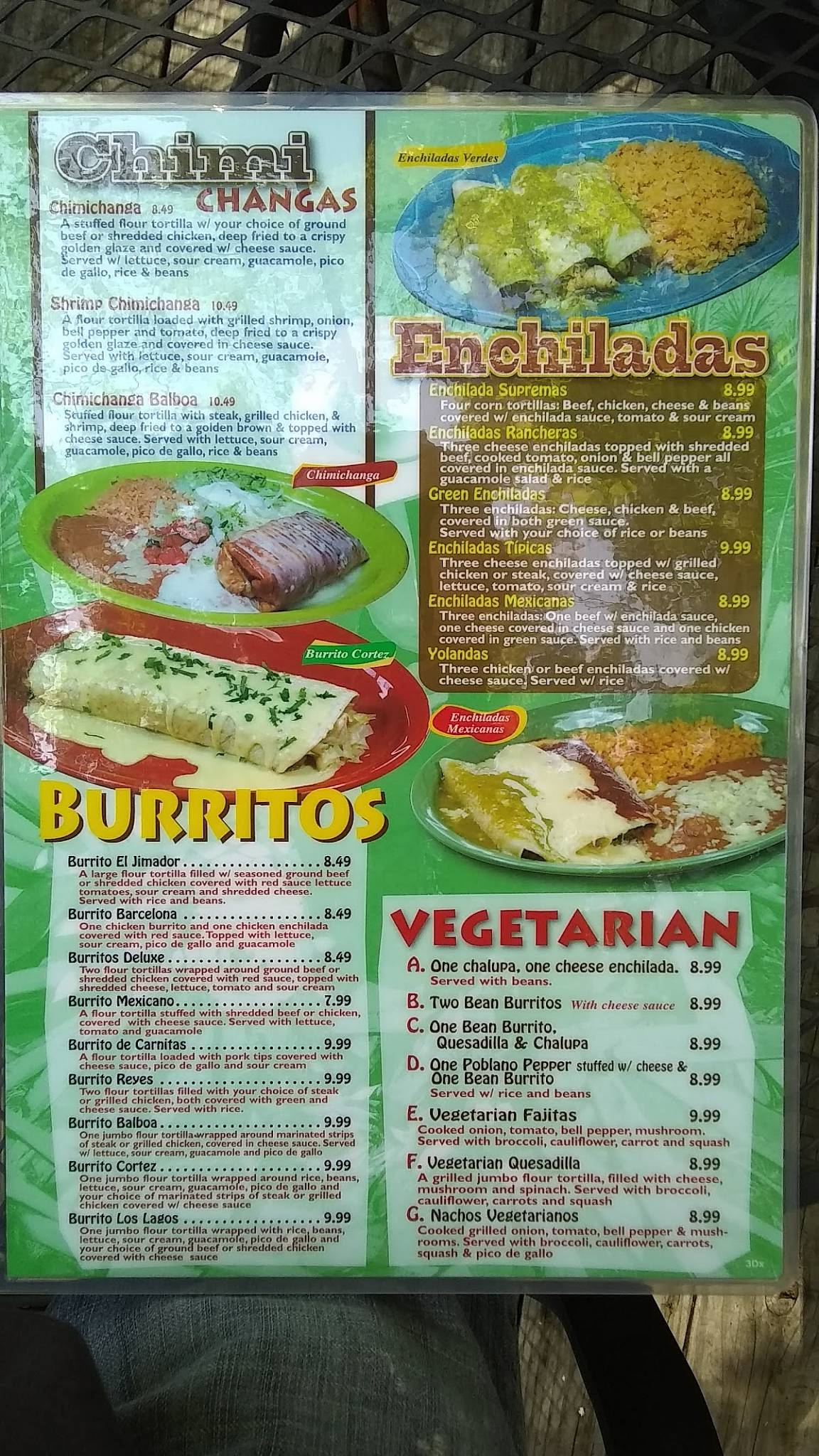 Menu at El Jimador restaurant, Hot Springs Village
