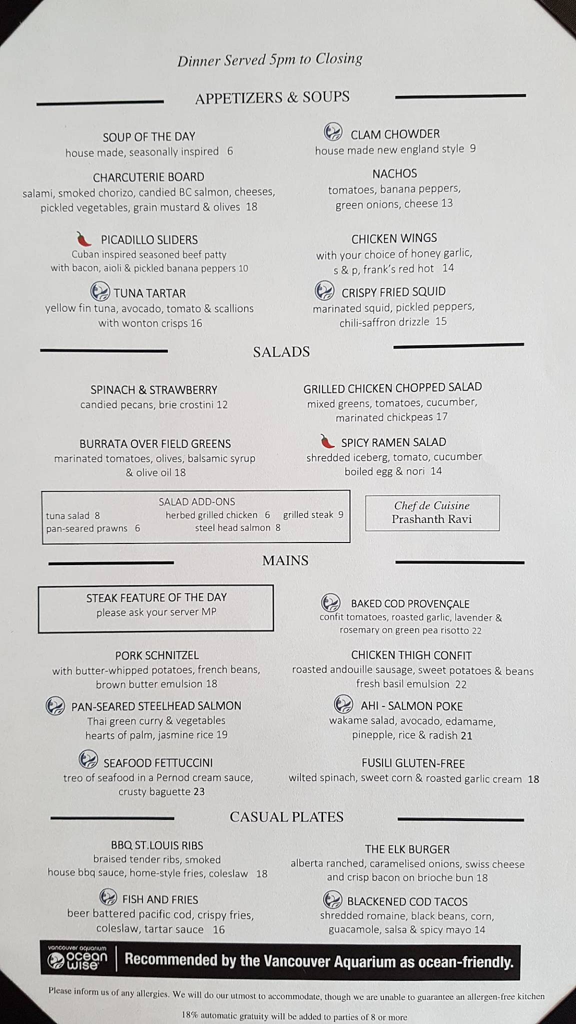 Menu at Fairways Grill & Patio restaurant, Coquitlam