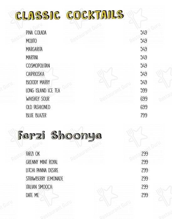 Menu at Farzi Cafe Indore, Indore, Apollo premier building