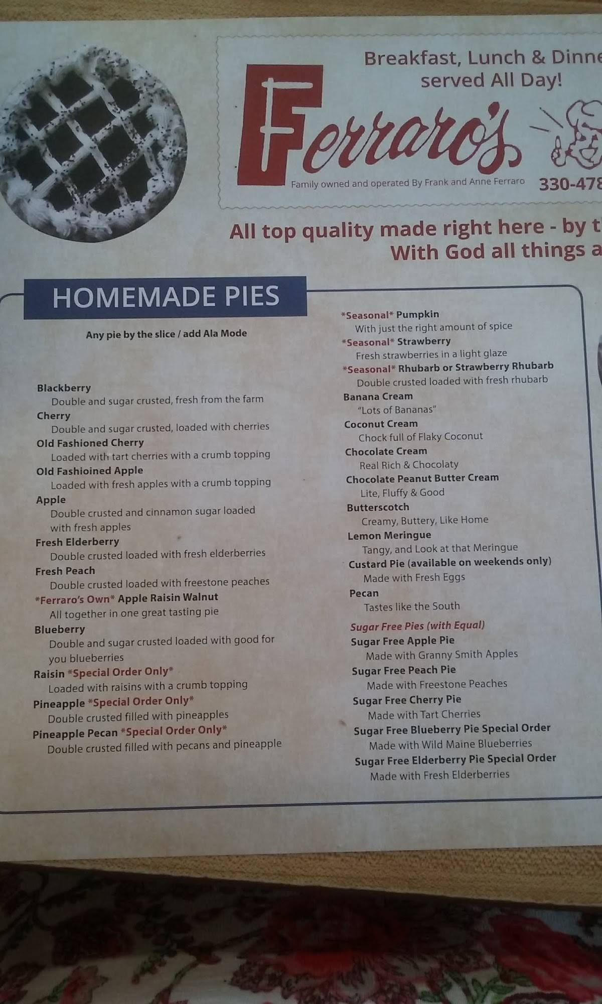 Menu at Ferraro's Family Restaurant, Canton
