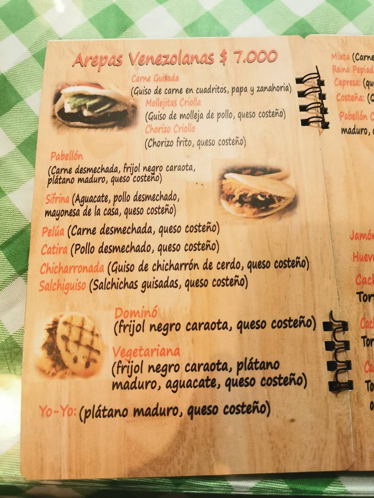 Carta del restaurante Florentino Arepas Venezolanas, Bogotá
