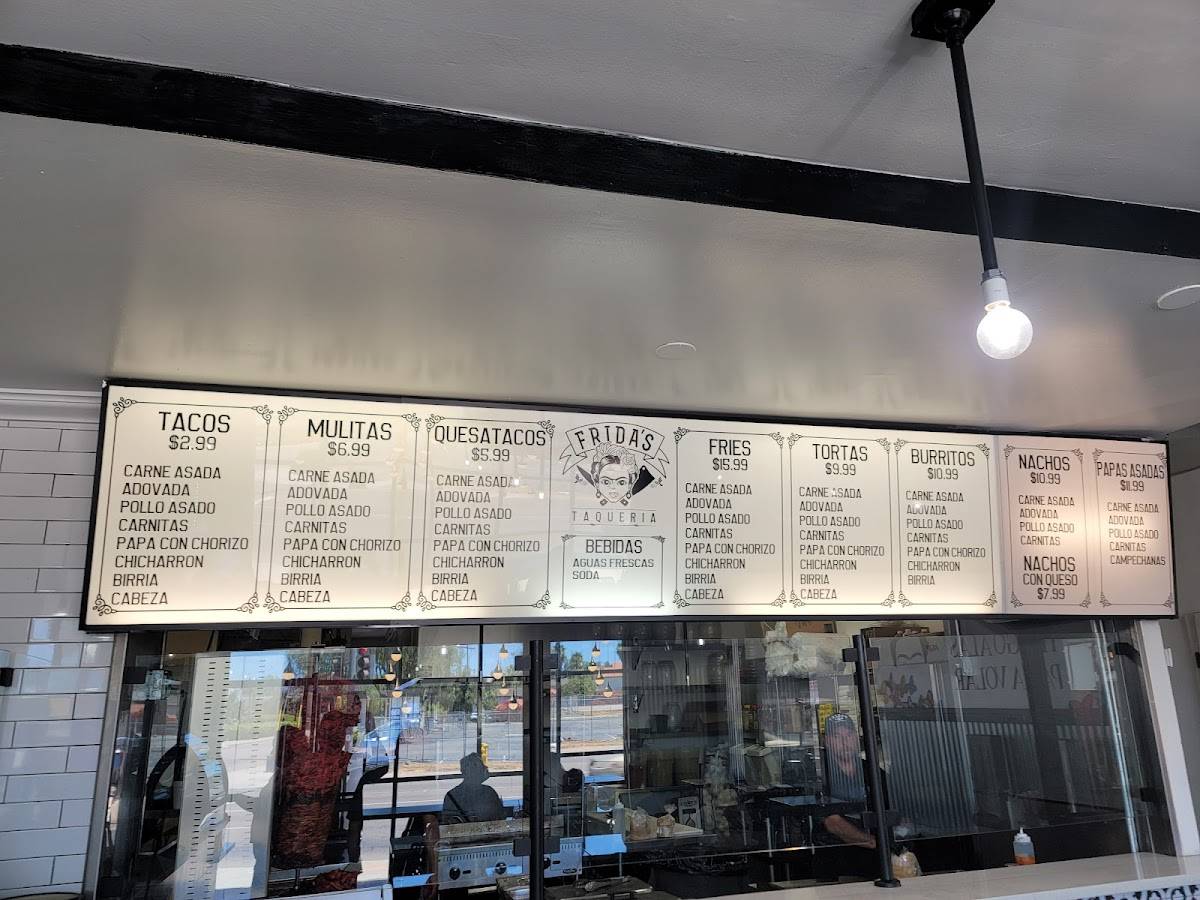 Menu at Fridas Street Tacos restaurant, Escondido
