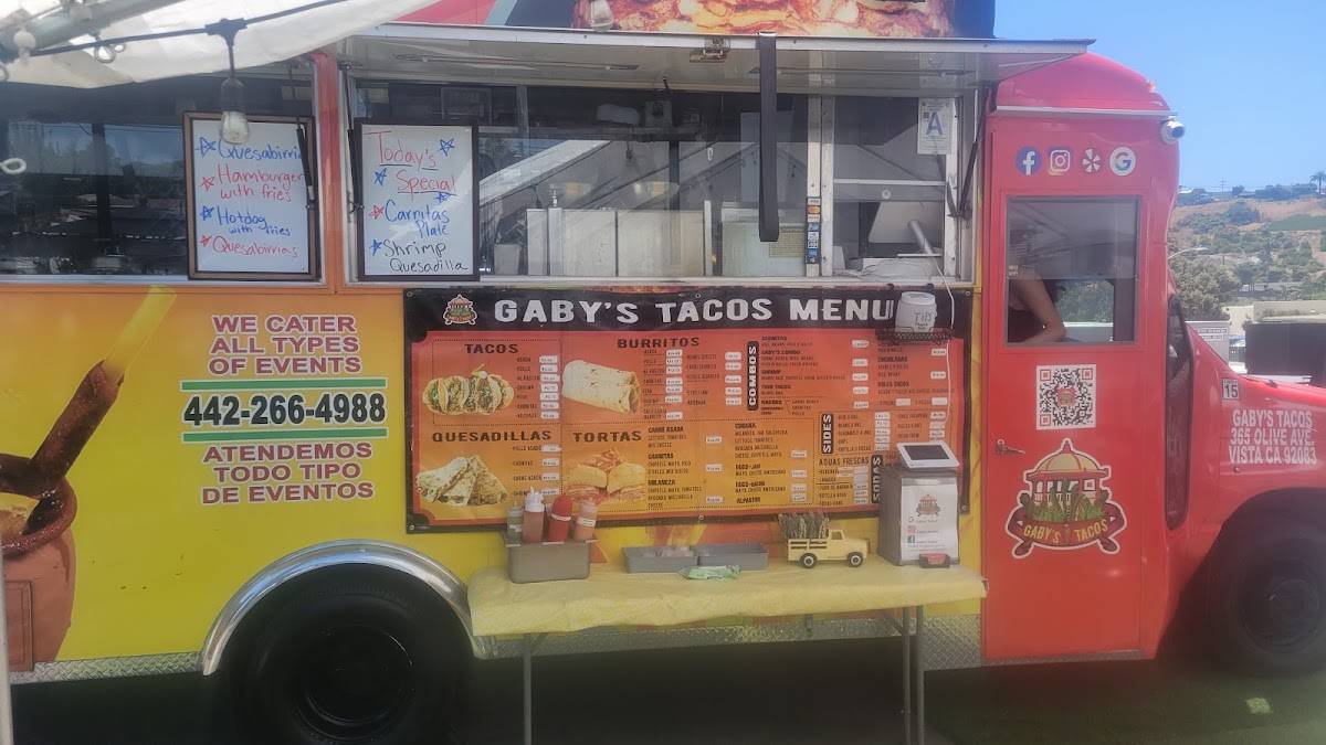 Menu at Gaby's Tacos Food Truck restaurant, Oceanside