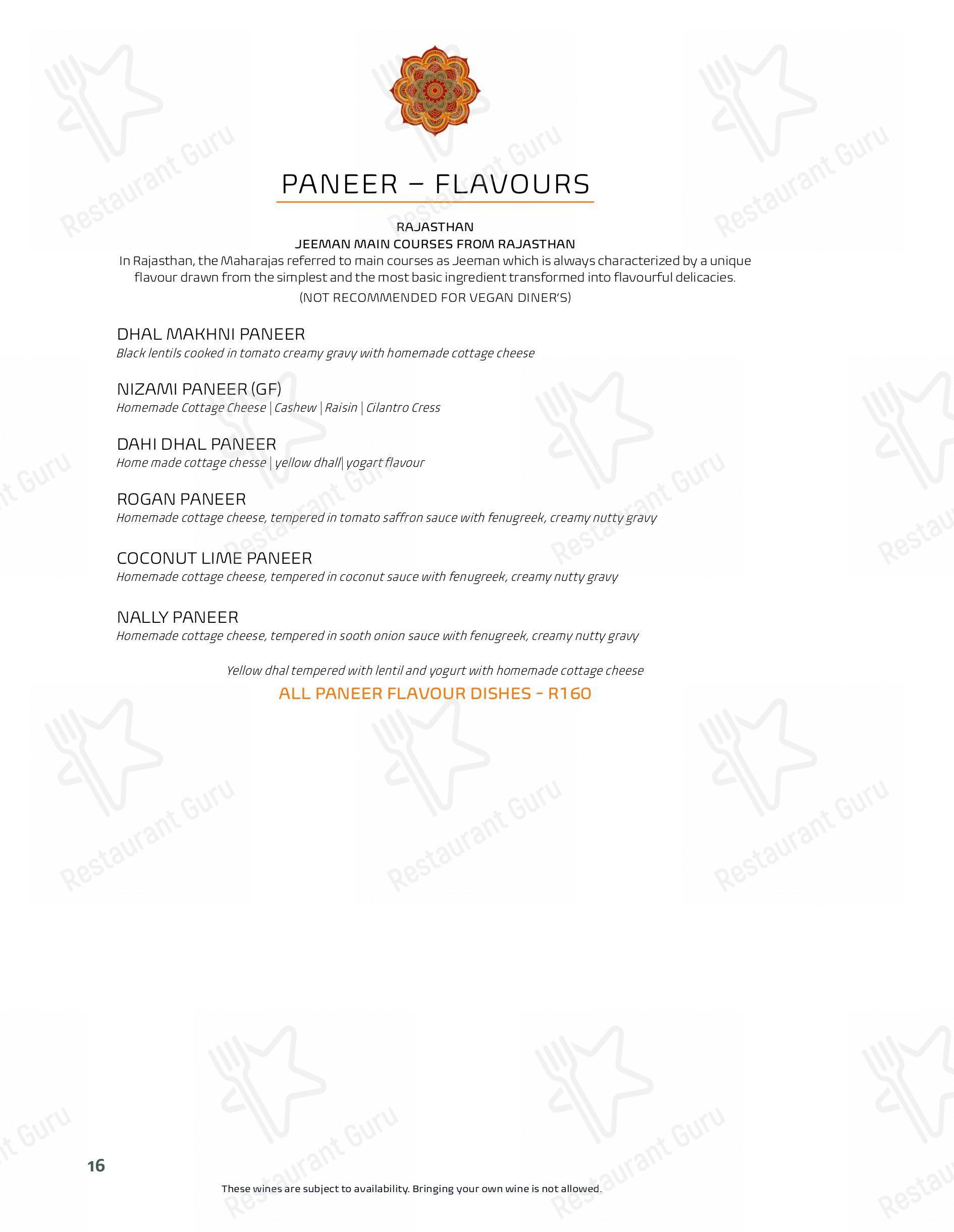 Menu at Geet Indian Restaurant, Pretoria
