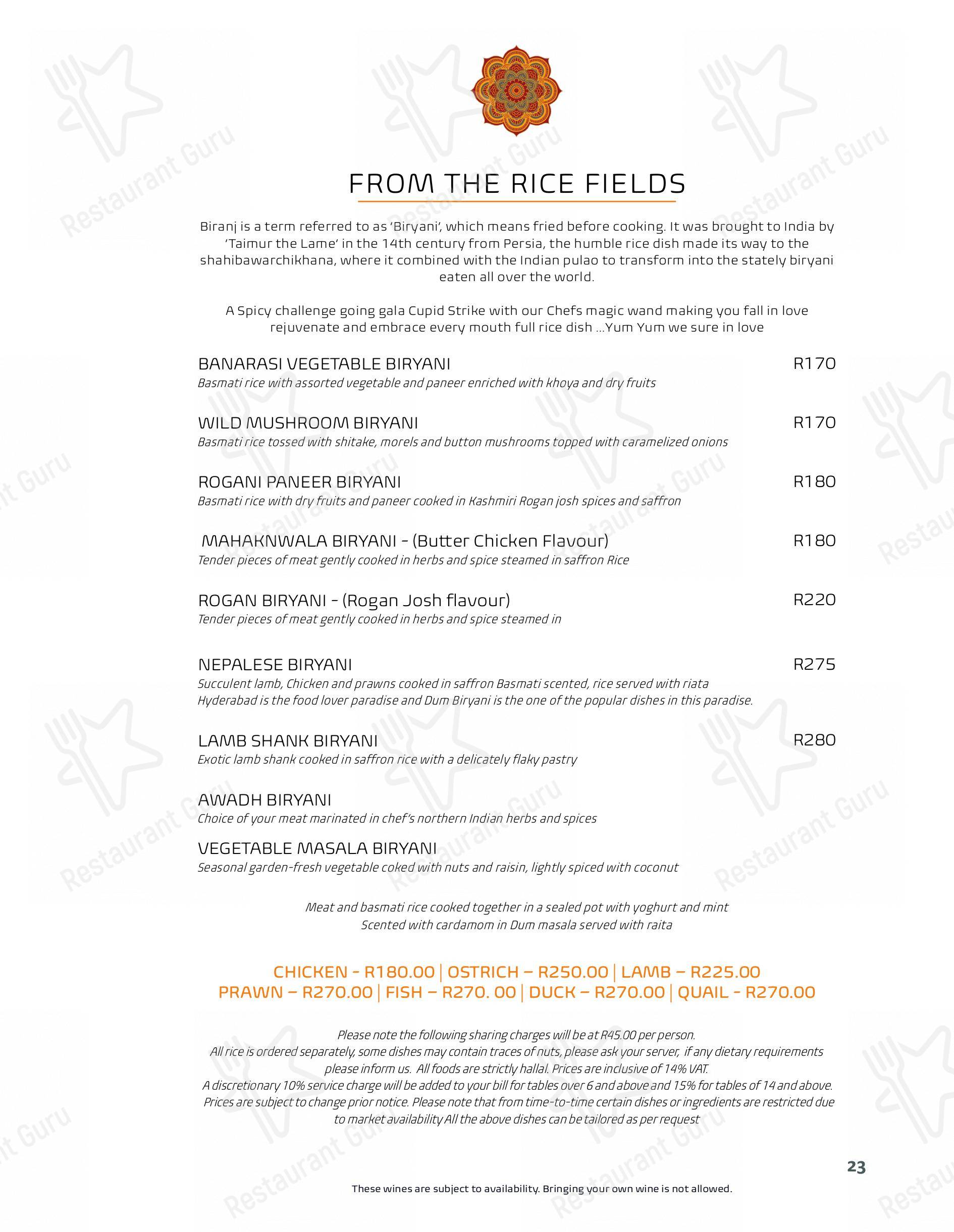 Menu at Geet Indian Restaurant, Pretoria