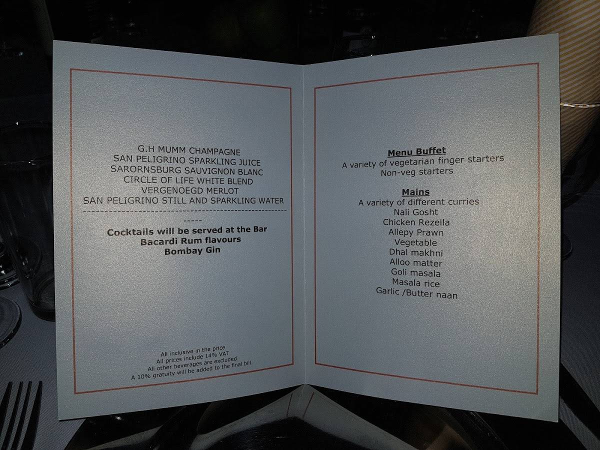 Menu at Geet Indian Restaurant, Pretoria