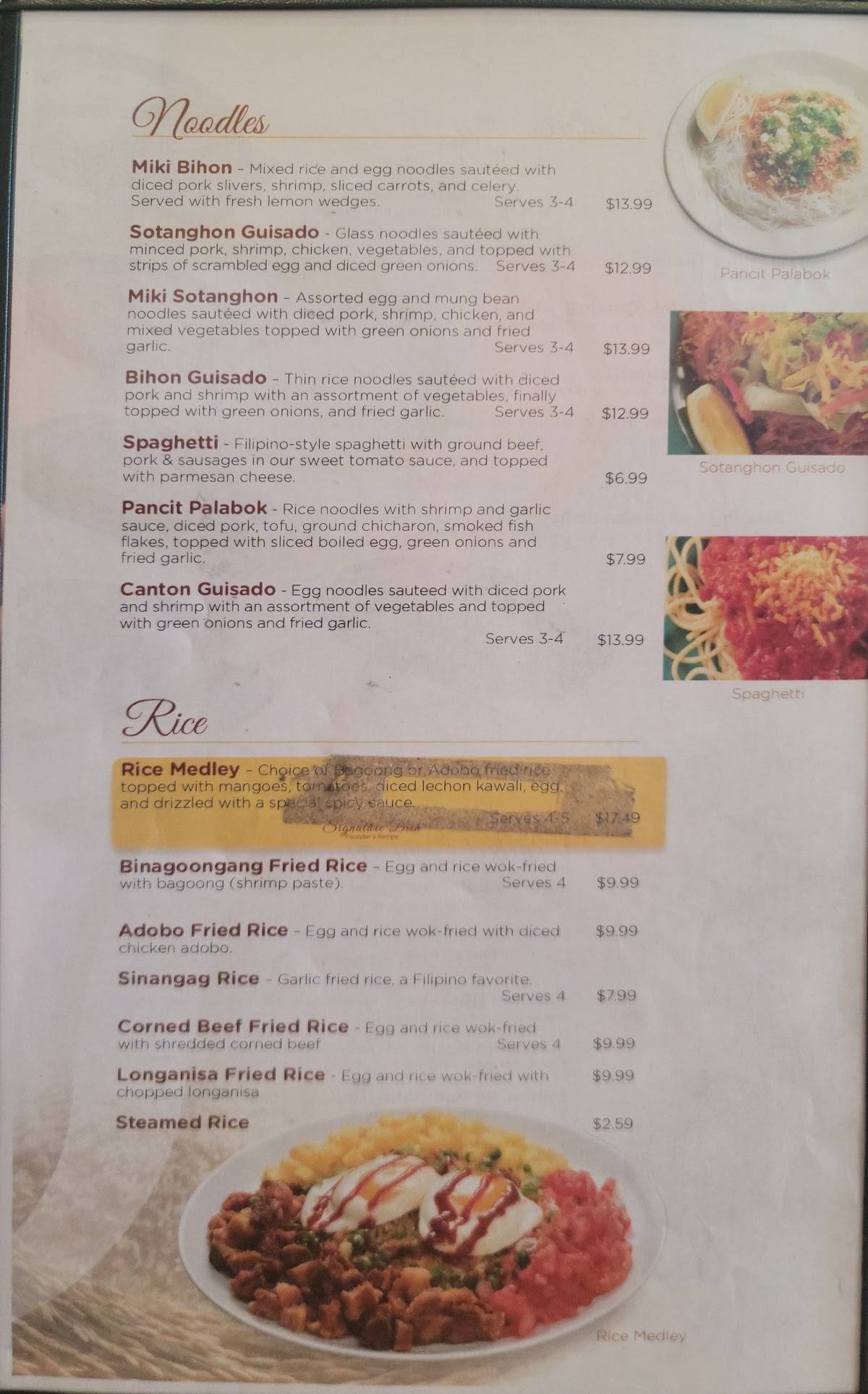 Menu at Goldilocks Bakeshop and Restaurant, Cerritos