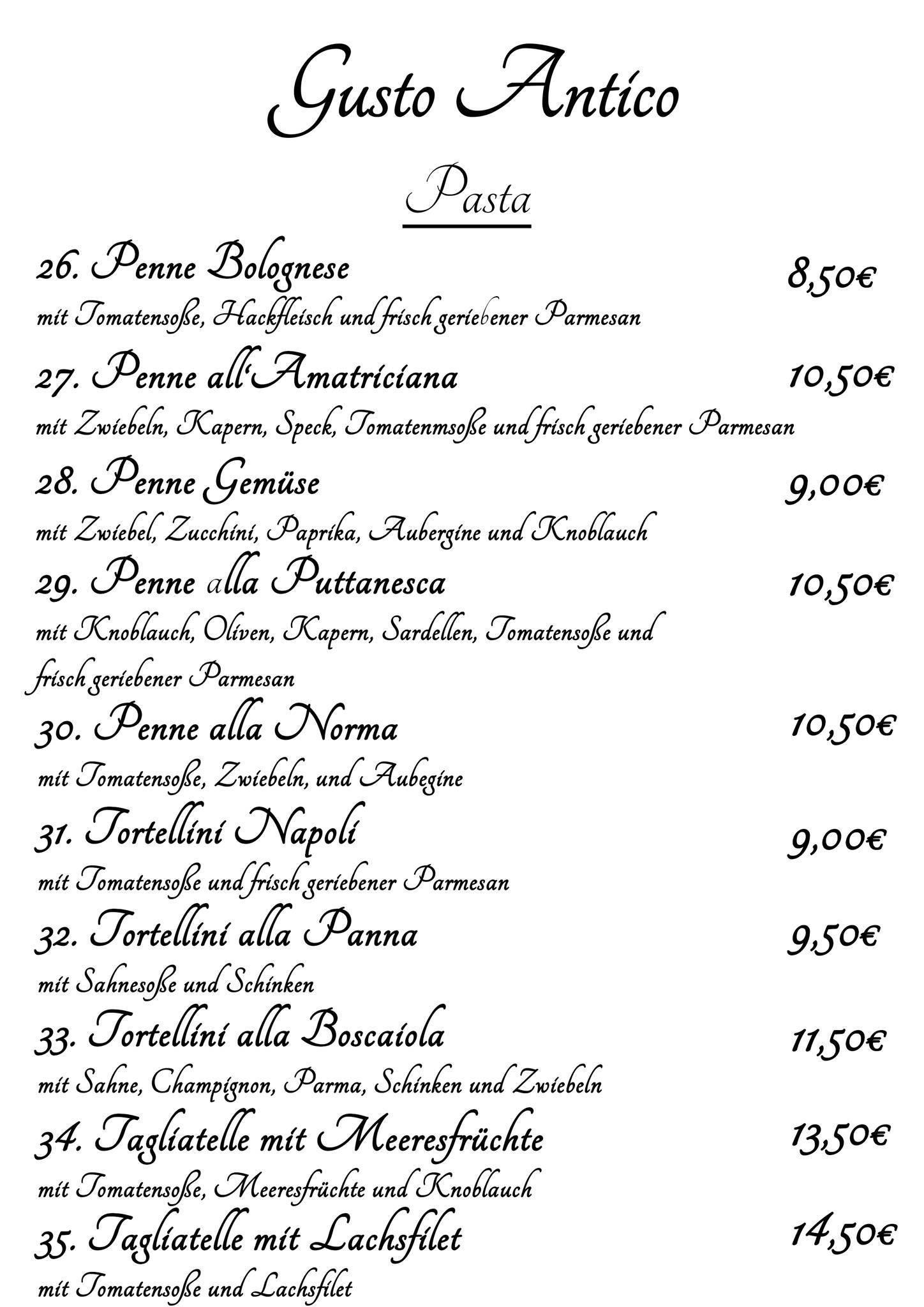 Speisekarte von Gusto Antico restaurant, Köln, Vogelsanger Str. 216