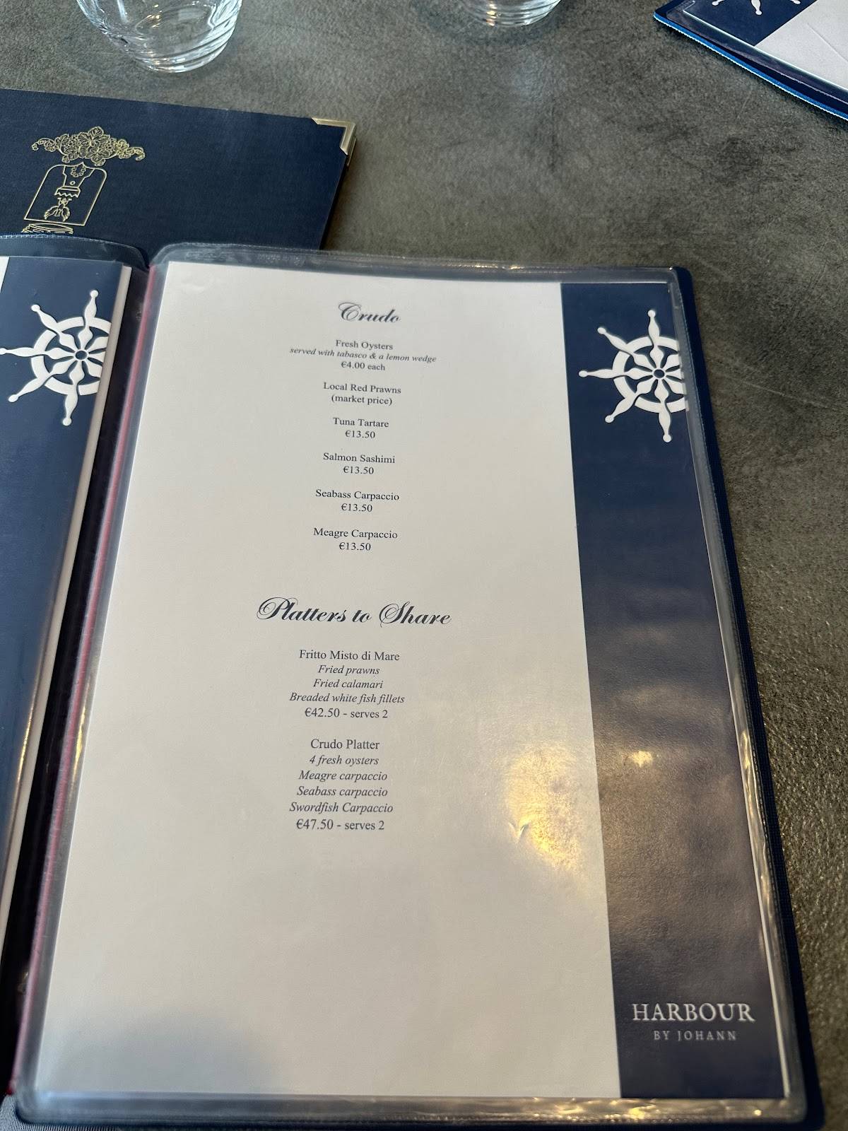 Menu at Harbour by Johann restaurant, Marsaxlokk