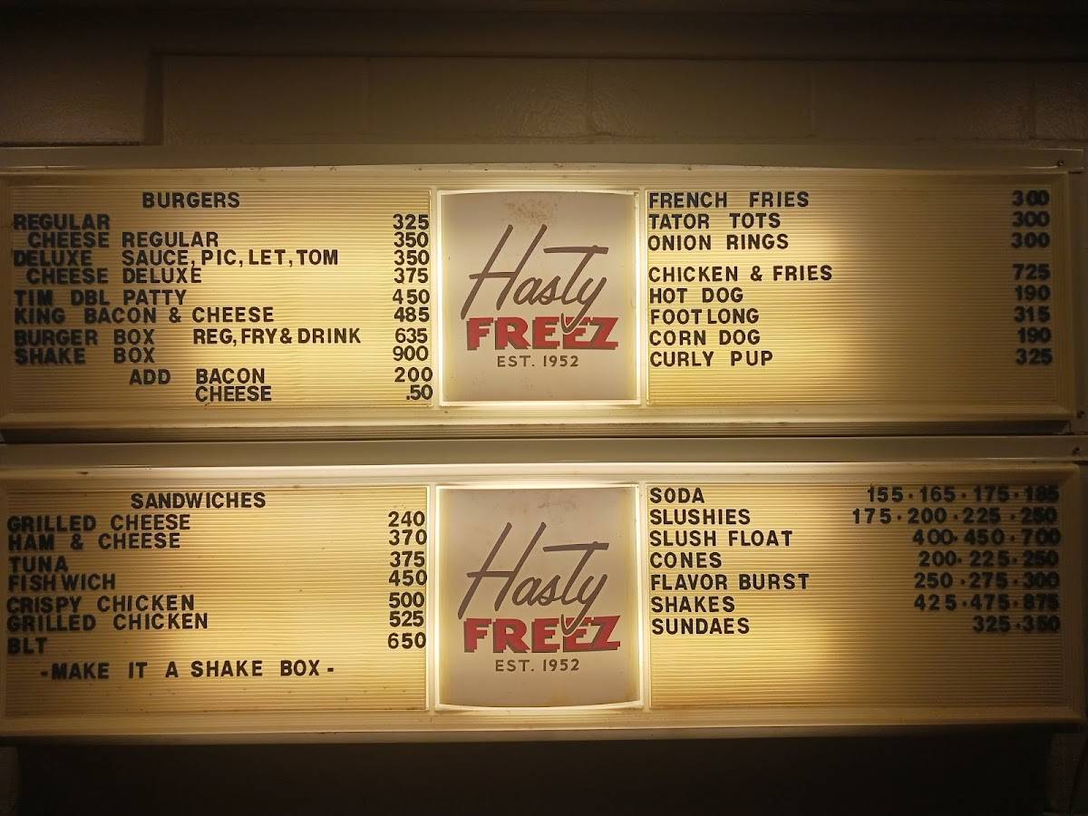 Menu at Hasty Freez restaurant, Albany