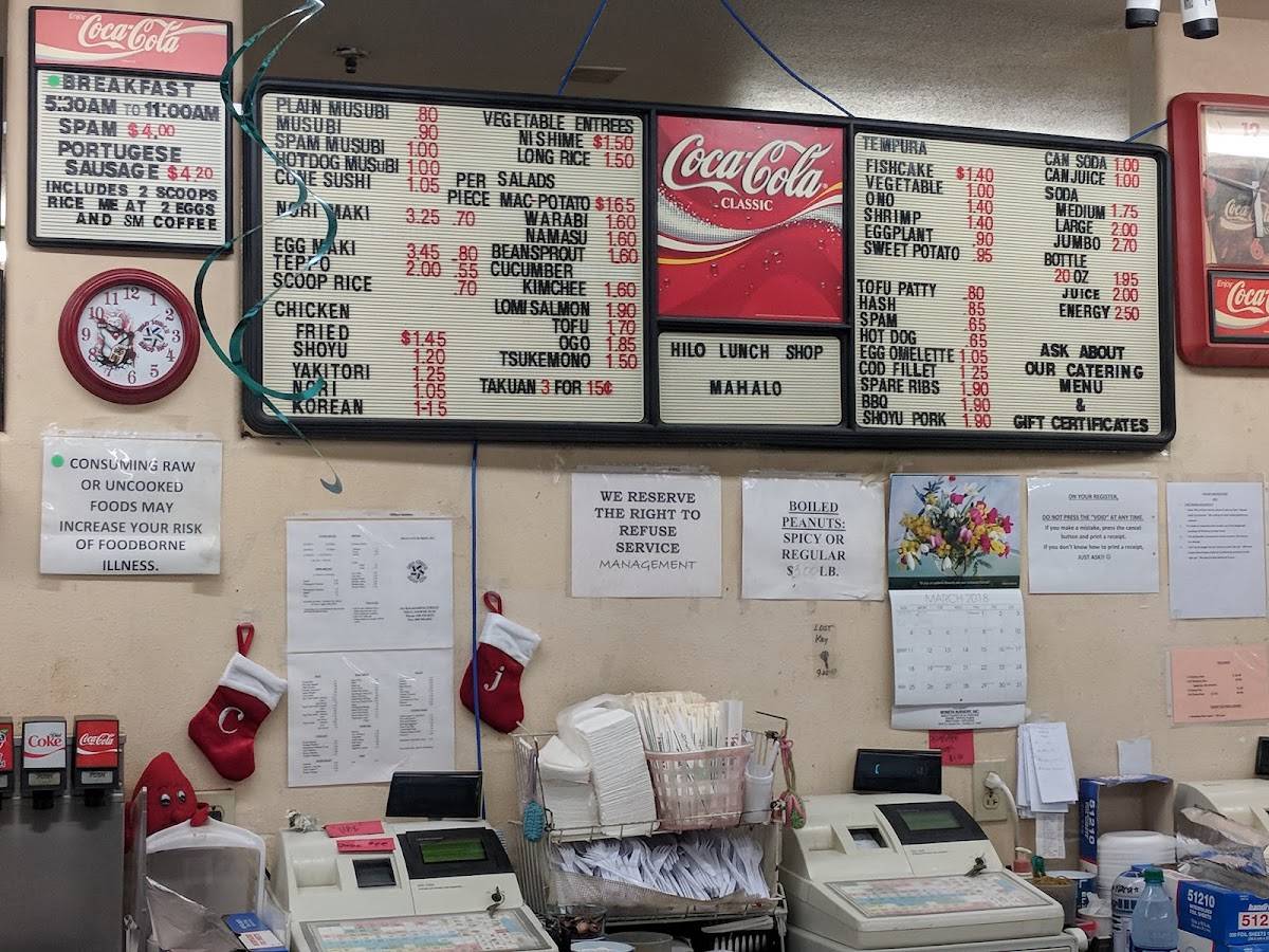 Menu at Hilo Lunch Shop restaurant, Hilo