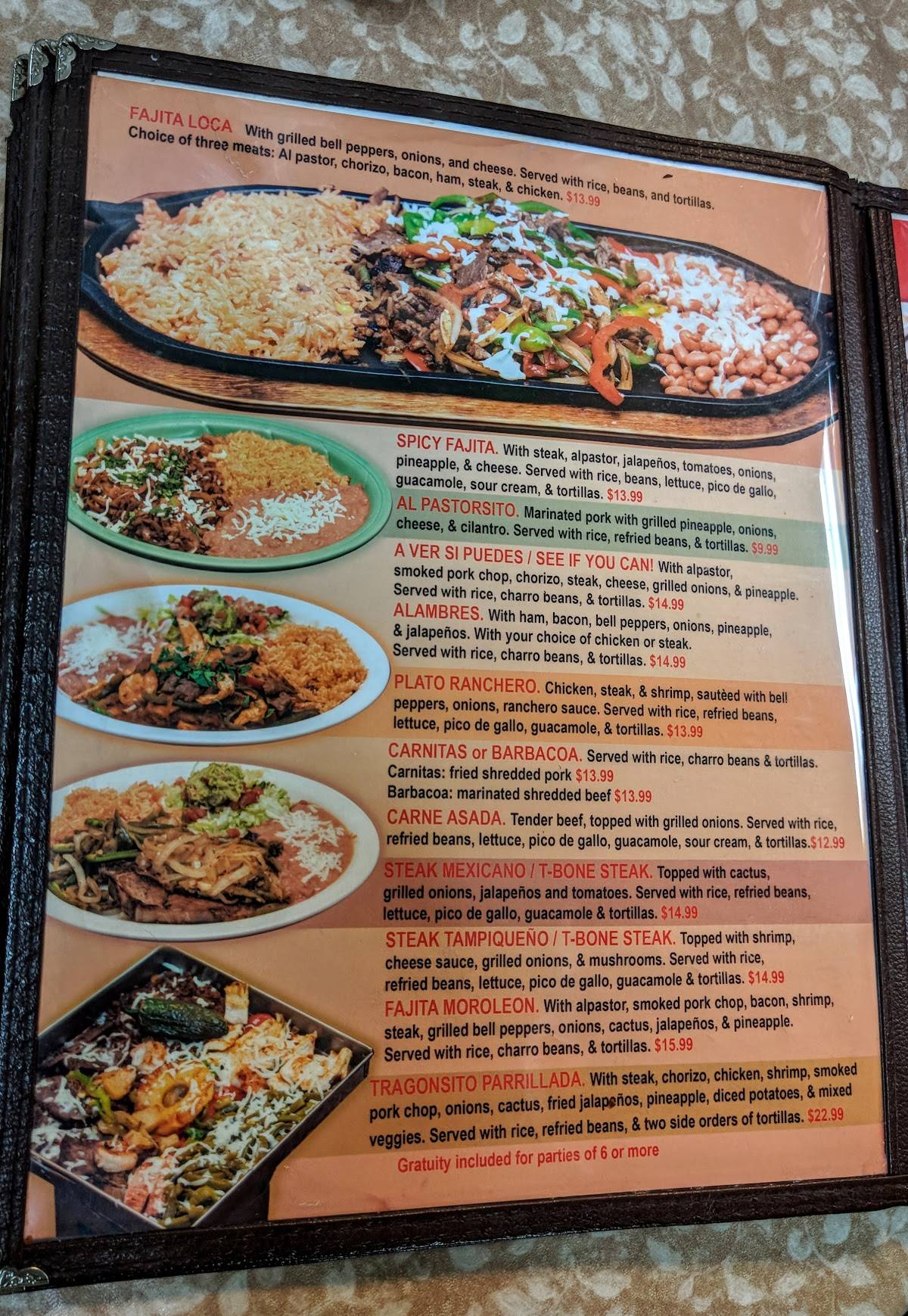 Menu at Huaraches Moroleon restaurant, Urbana
