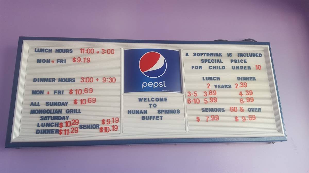 Menu at Hunan Spring Buffet restaurant, Fergus Falls