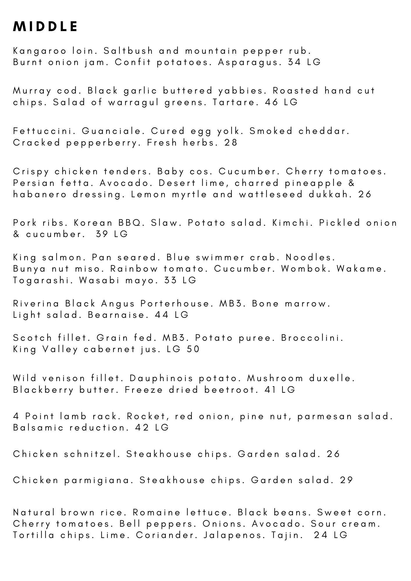 Menu at Huon Hill restaurant, Wodonga