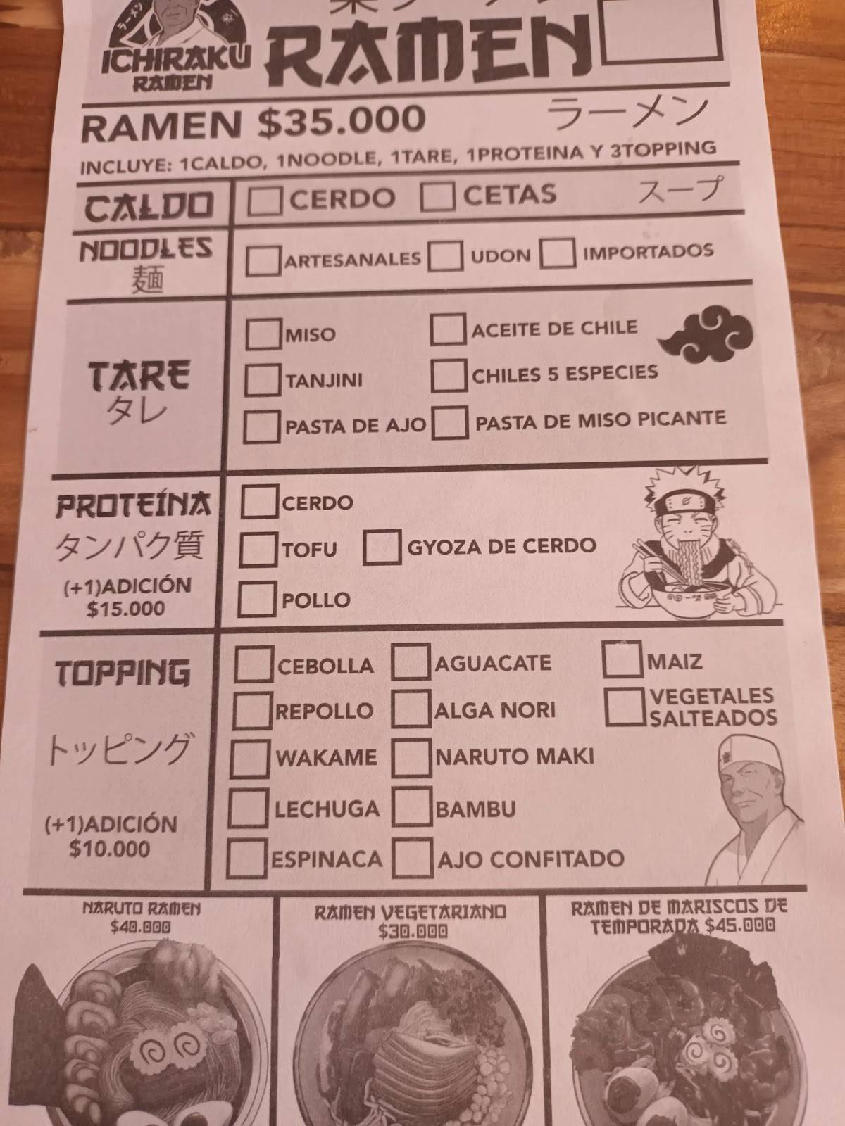 Menu at Ichiraku Ramen Bogotá Norte restaurant, Bogotá