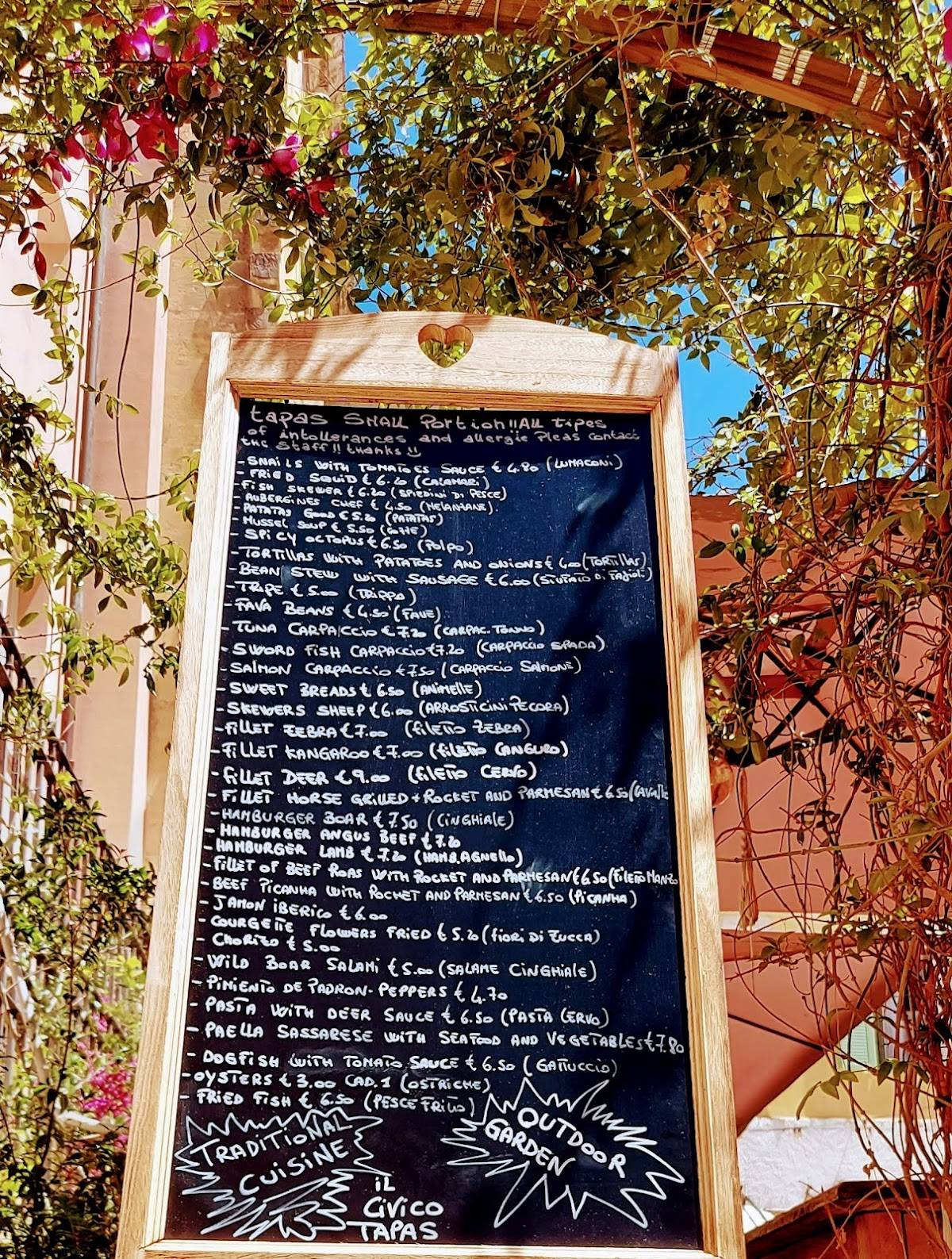 Menu da Il Civico ristorante, Sassari