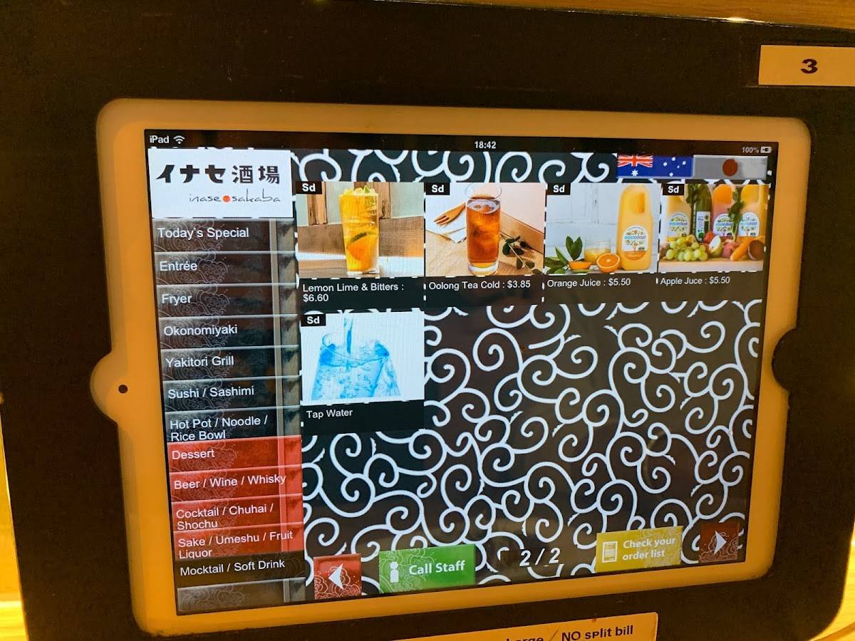 Menu at Inase Sakaba restaurant, Sydney