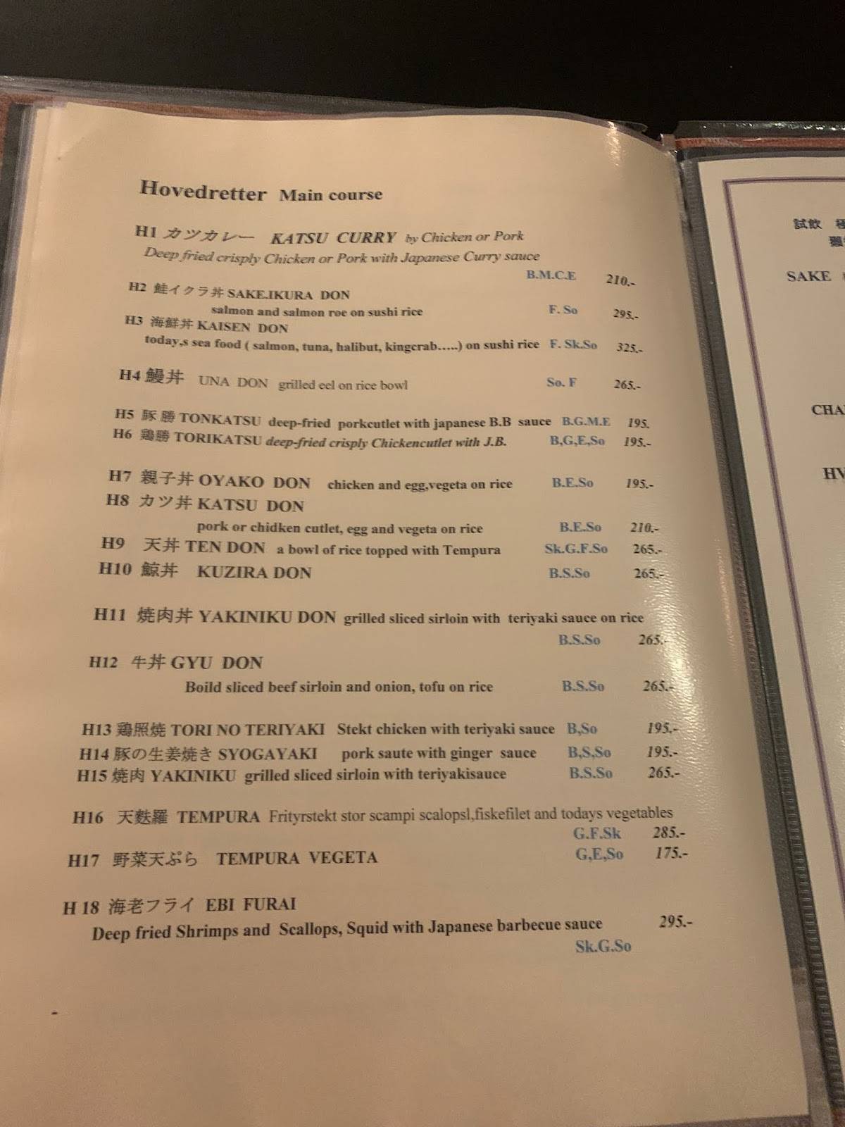 Menu at Japanese Dining Sato restaurant, Oslo