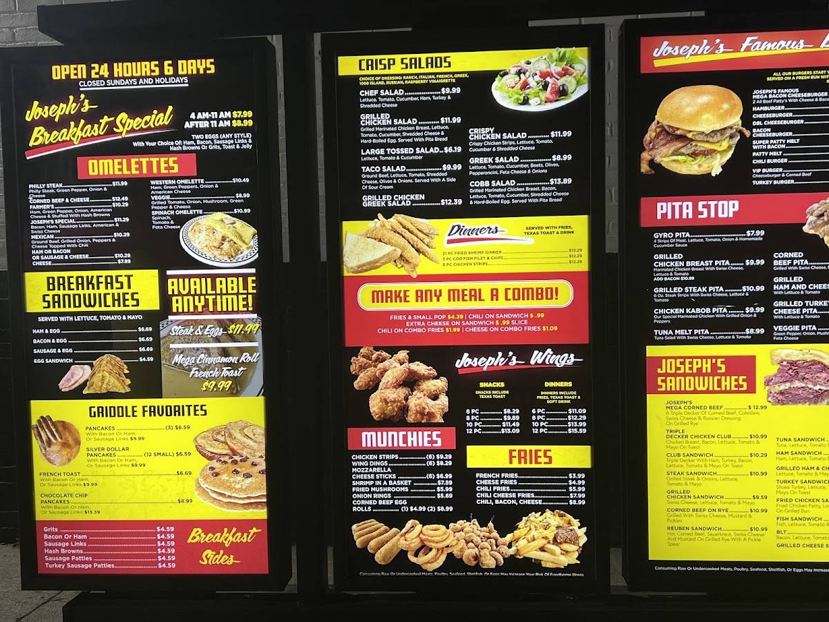 Menu at Joseph's Coney Island restaurant, Detroit
