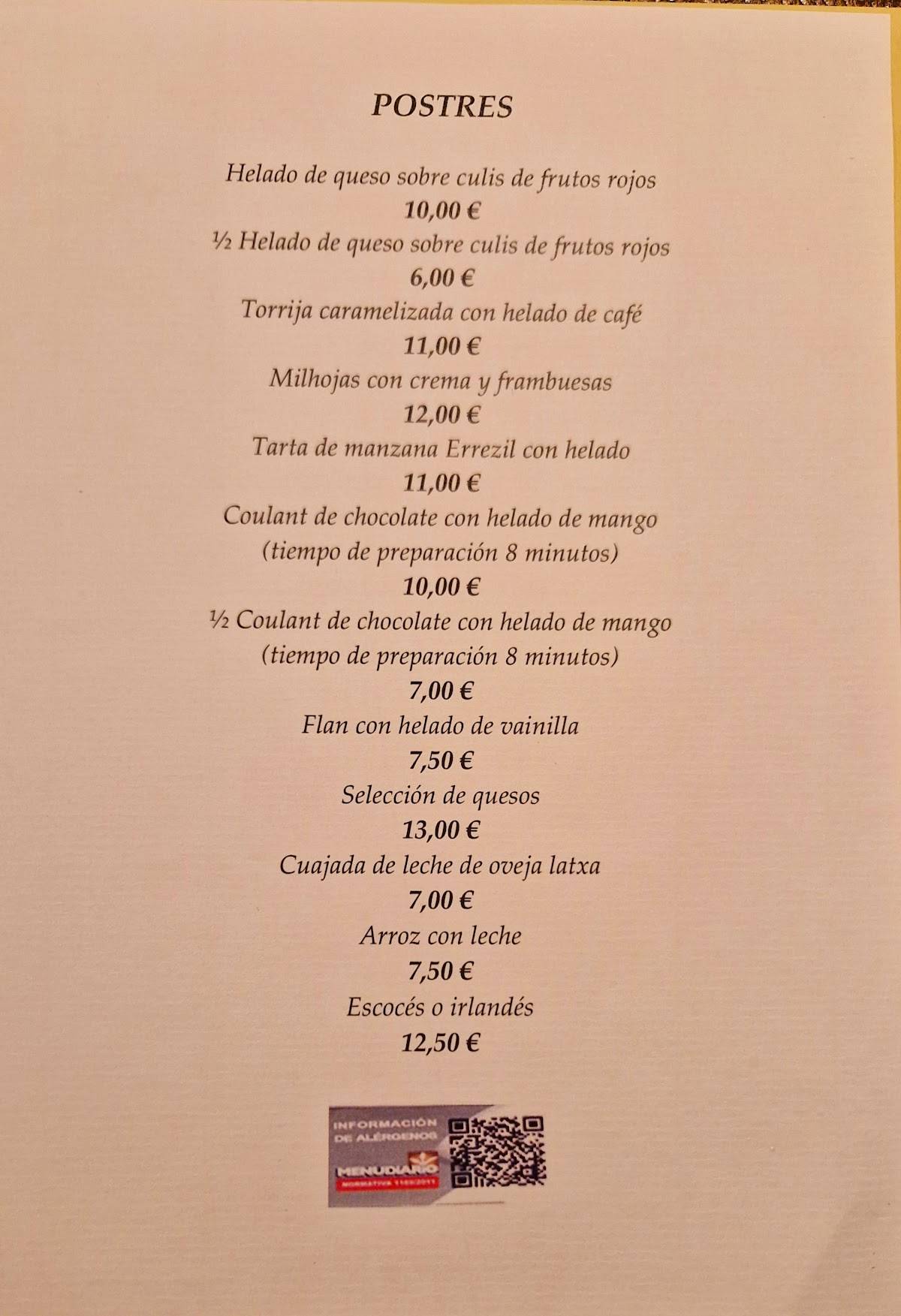 Menu at Kaia Kaipe restaurant, Getaria