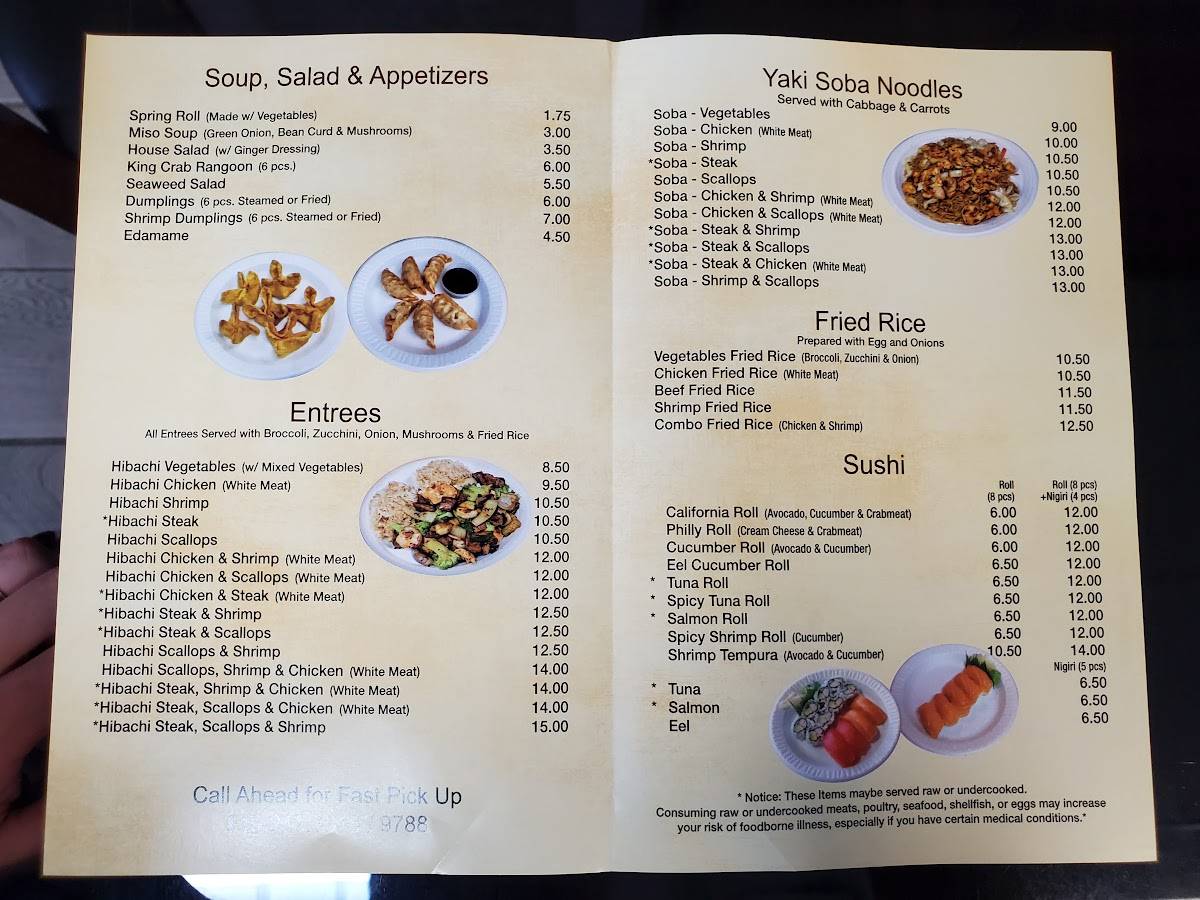 Menu at Kiko Japan Express restaurant, Knightdale