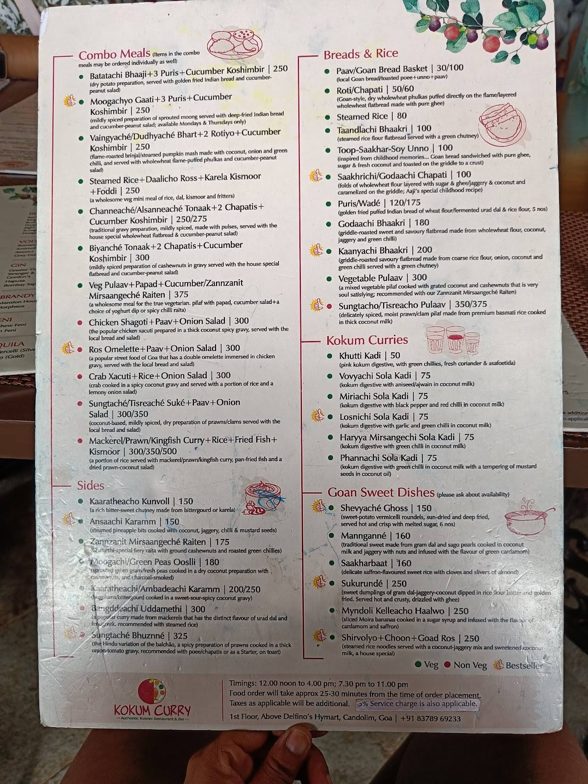 Menu at Kokum Curry Candolim, Candolim