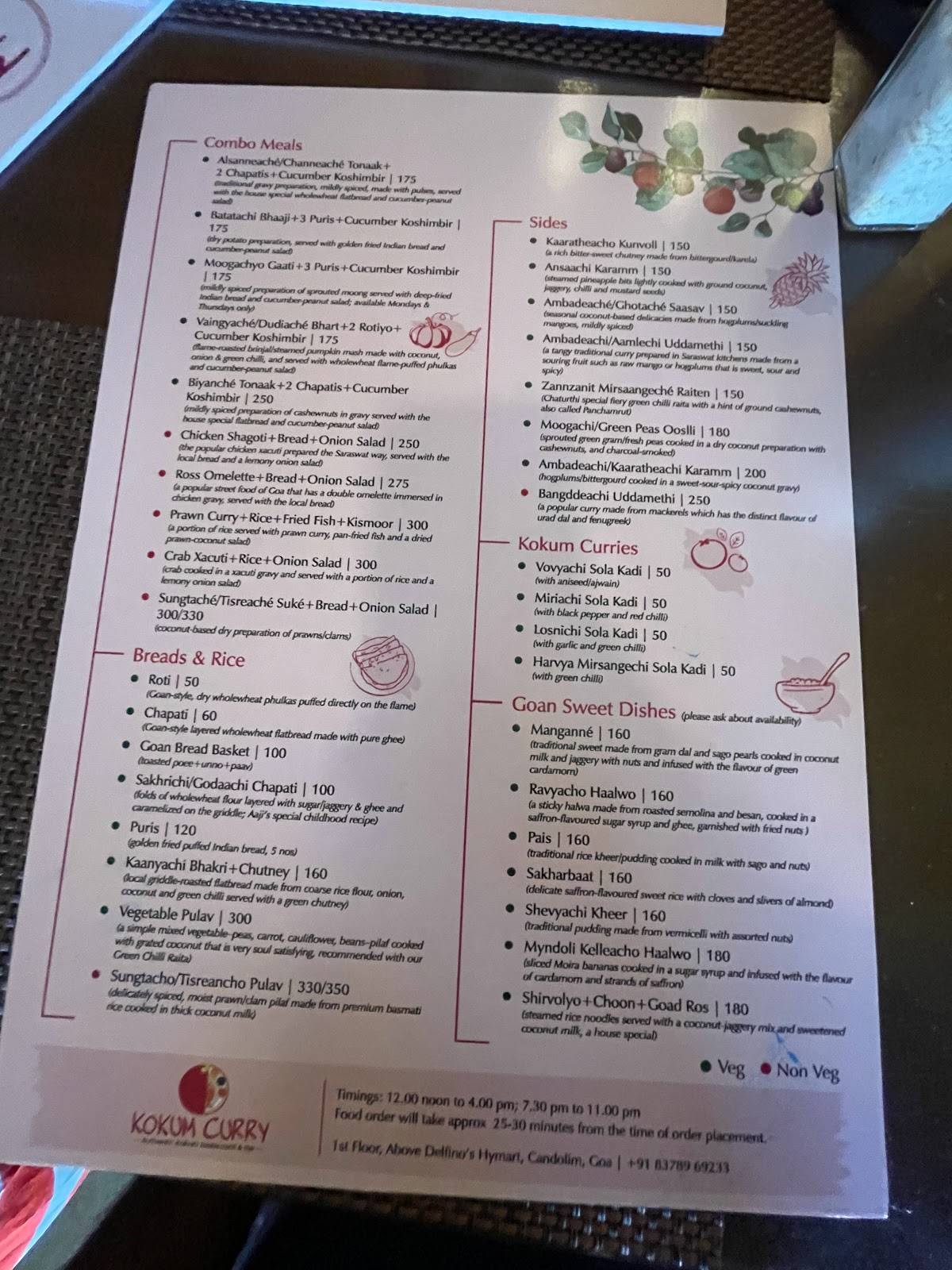 Menu at Kokum Curry Candolim, Candolim