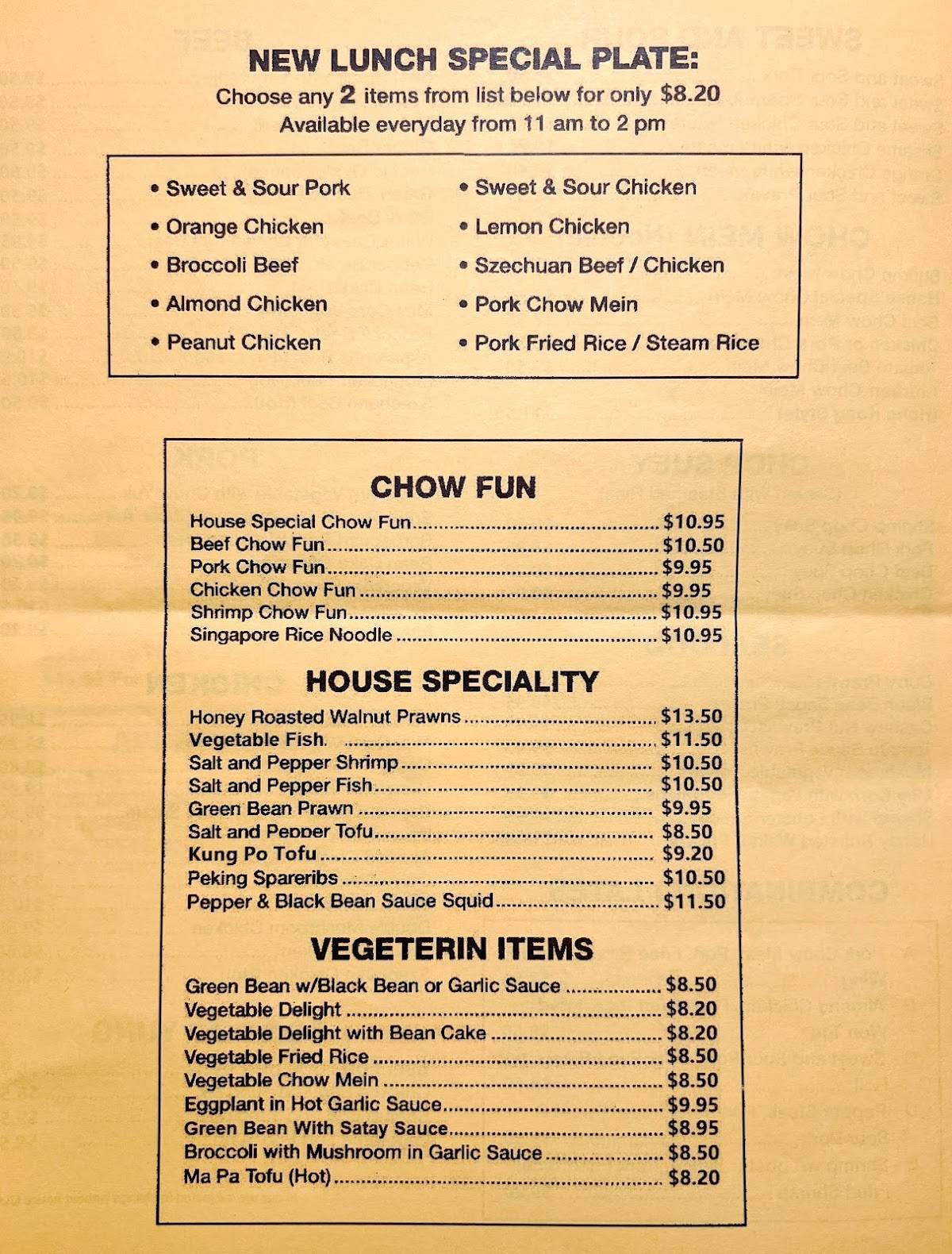 Menu at Kowloon Kitchen Take Out restaurant, San Jose