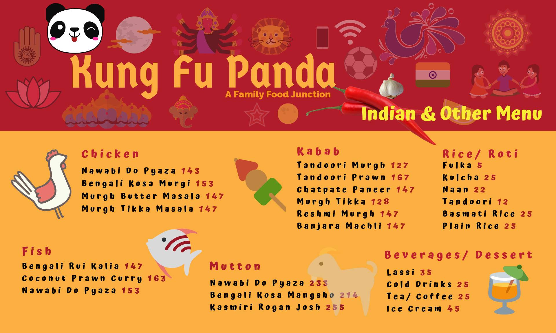 Menu at Kung Fu Panda, Durgapur