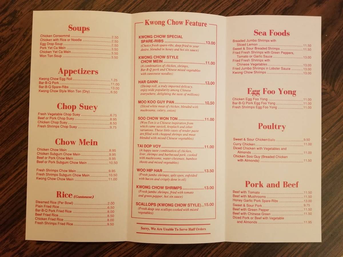 Menu at Kwong Chow Restaurant, St. Catharines