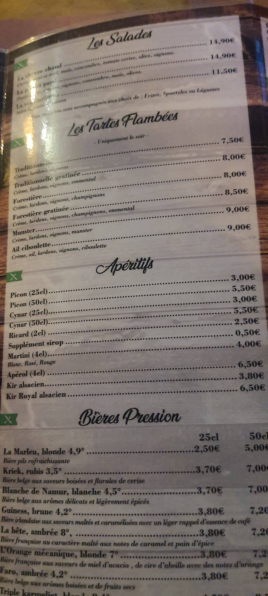 Menu au L'Arbre Vert restaurant, Marlenheim