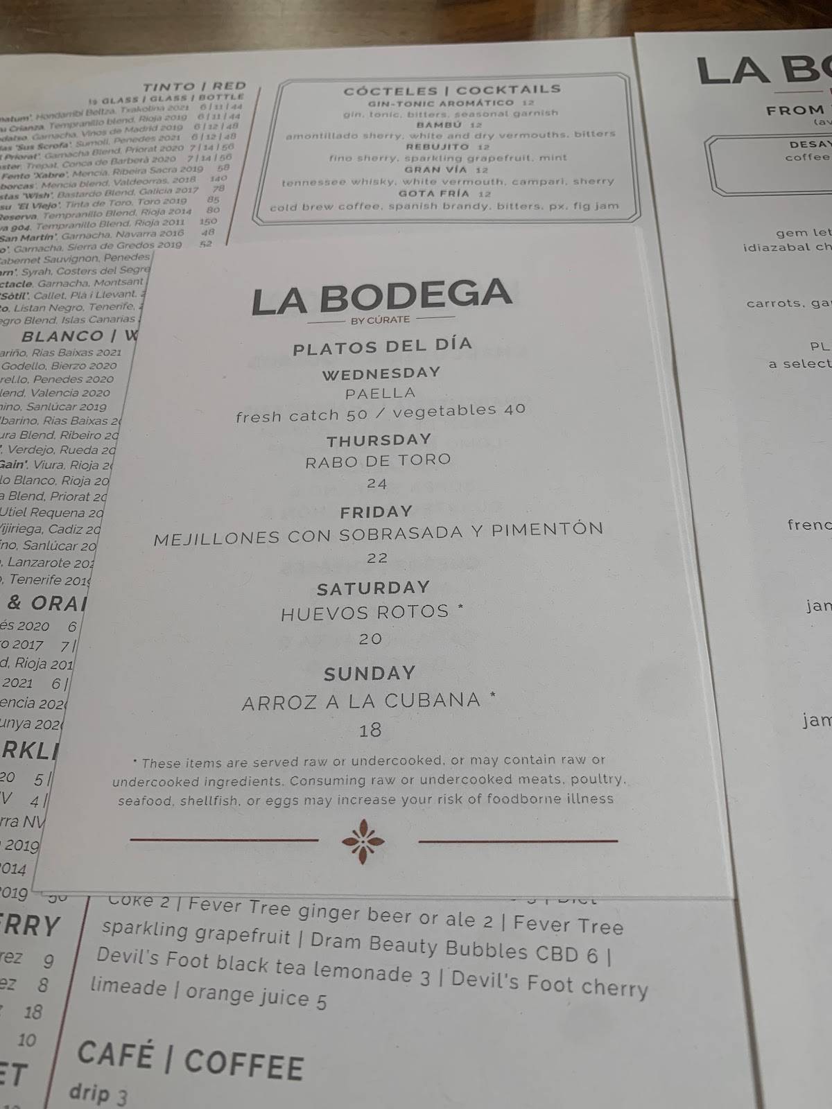 Menu at La Bodega by Cúrate restaurant, Asheville