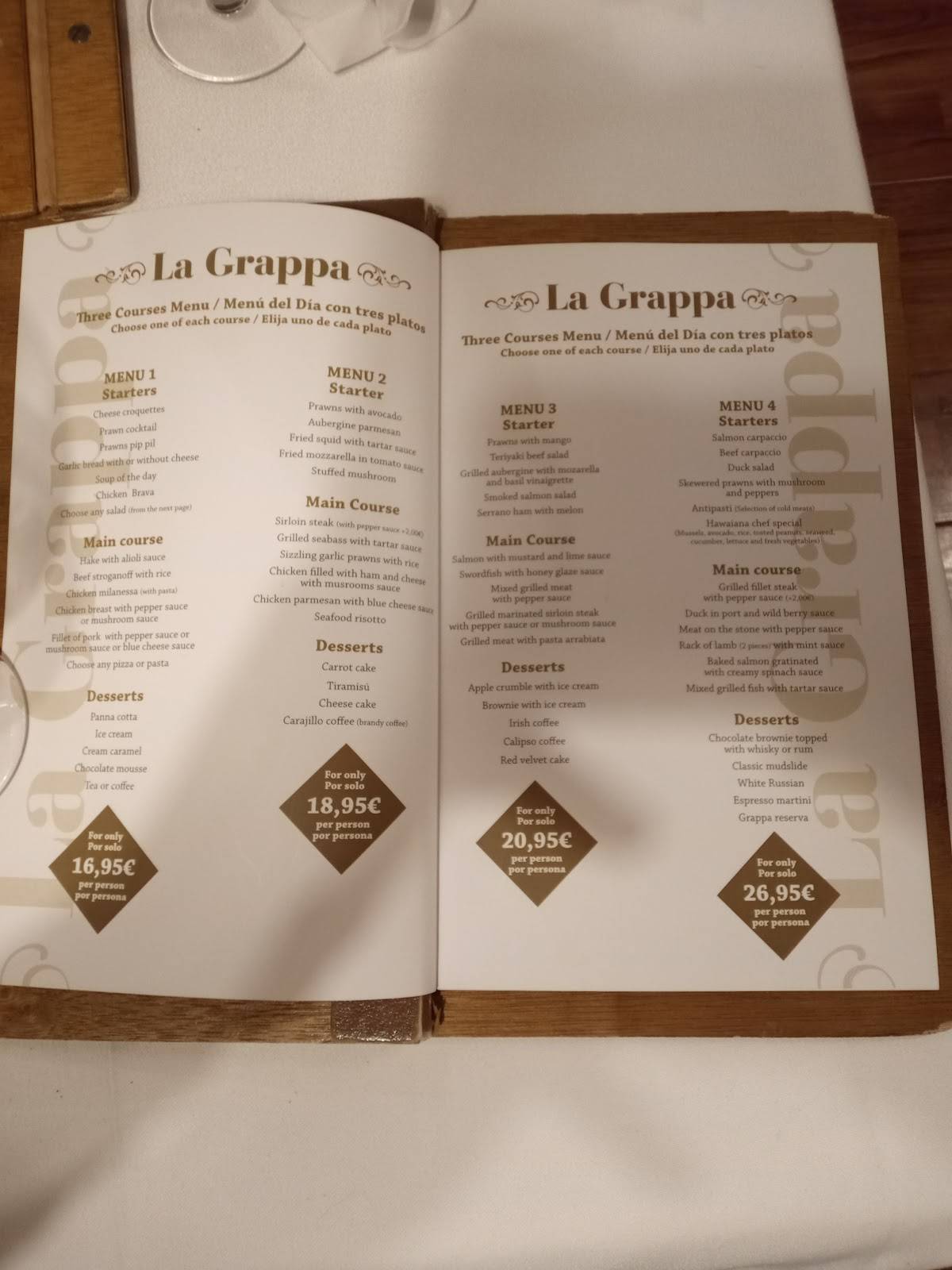 Menu at Restaurant La Grappa Estepona, Cancelada