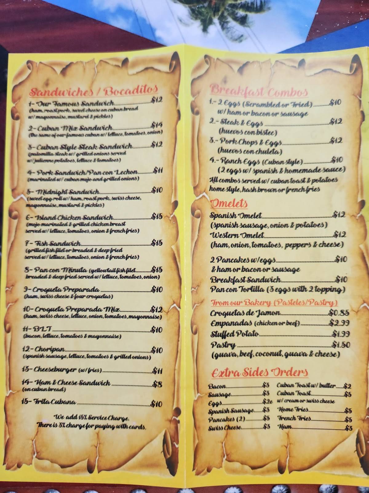 Menu at La Niña Restaurant, Marathon, Overseas Hwy