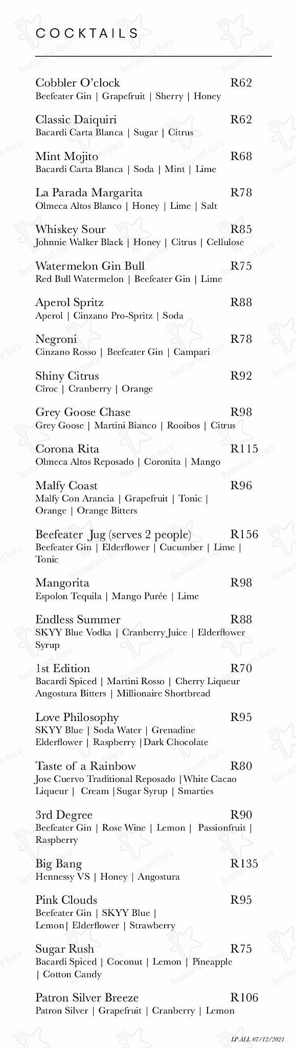 Menu at La Parada Waterfall Corner restaurant, Midrand, Cnr Waterfall ...