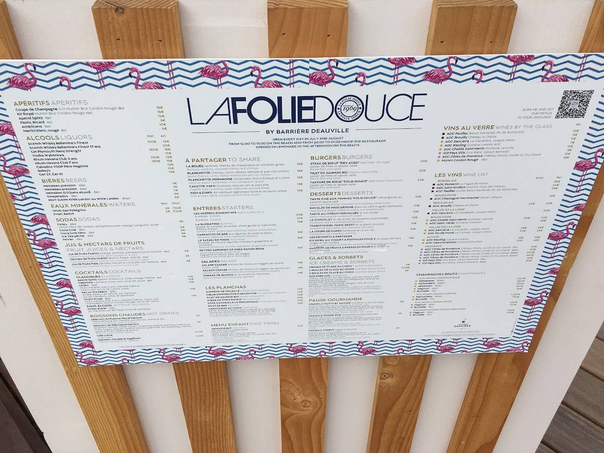 Menu au La Villa sur la Plage restaurant, Tourgéville