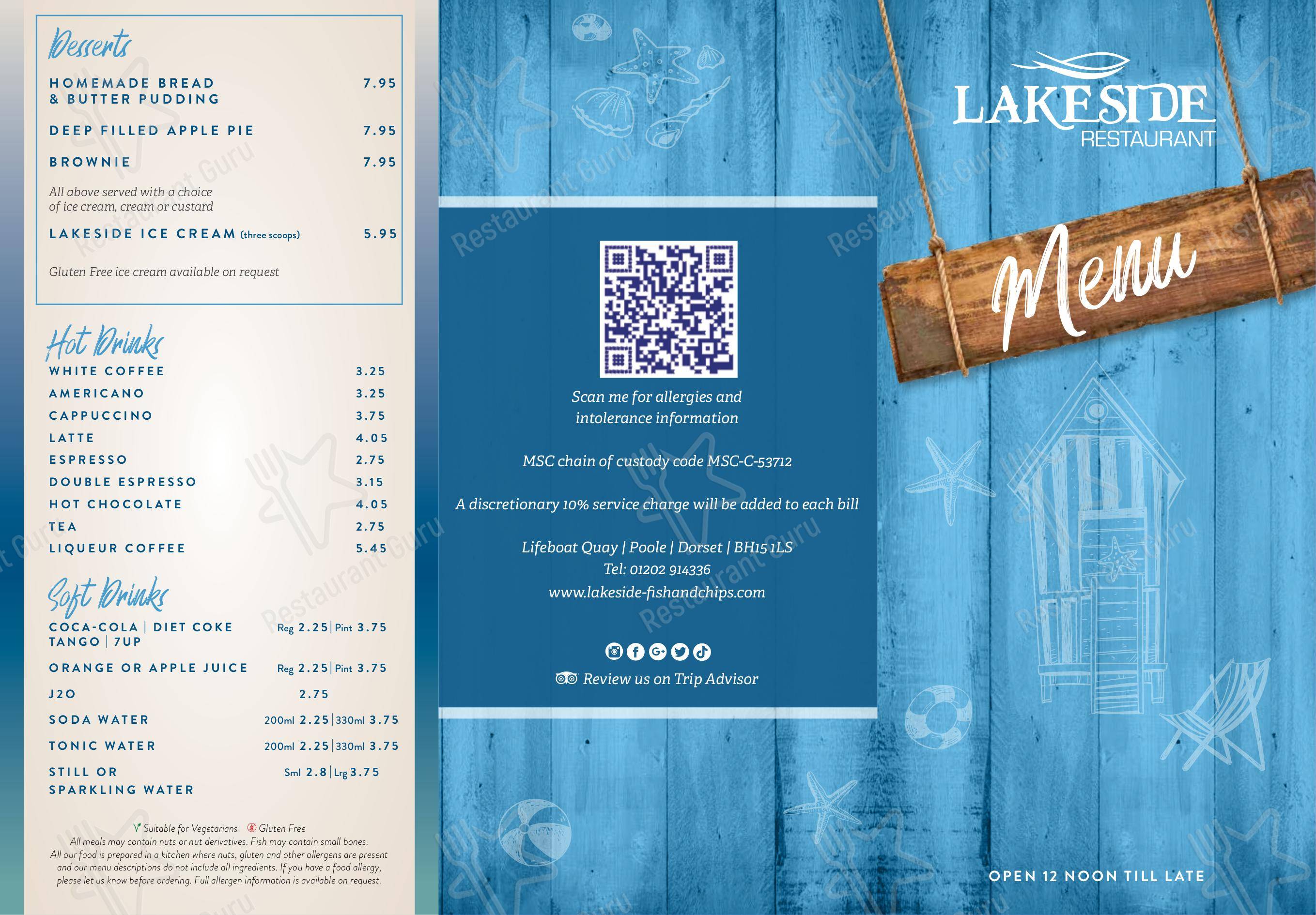 Menu at Lakeside Fish & Chips restaurant, Poole