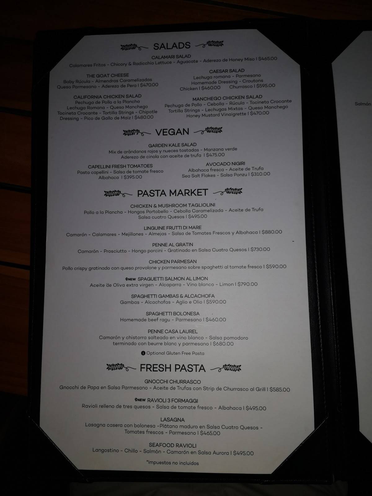 Menu at Laurel restaurant, Santo Domingo