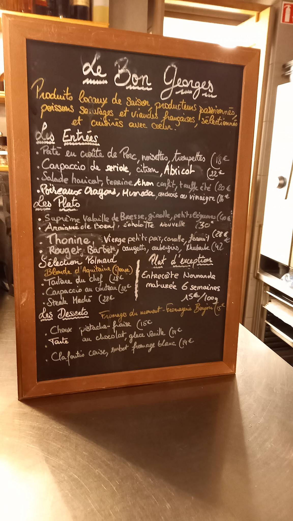 Menu at Le Bon Georges restaurant, Paris, 45 Rue Saint-Georges