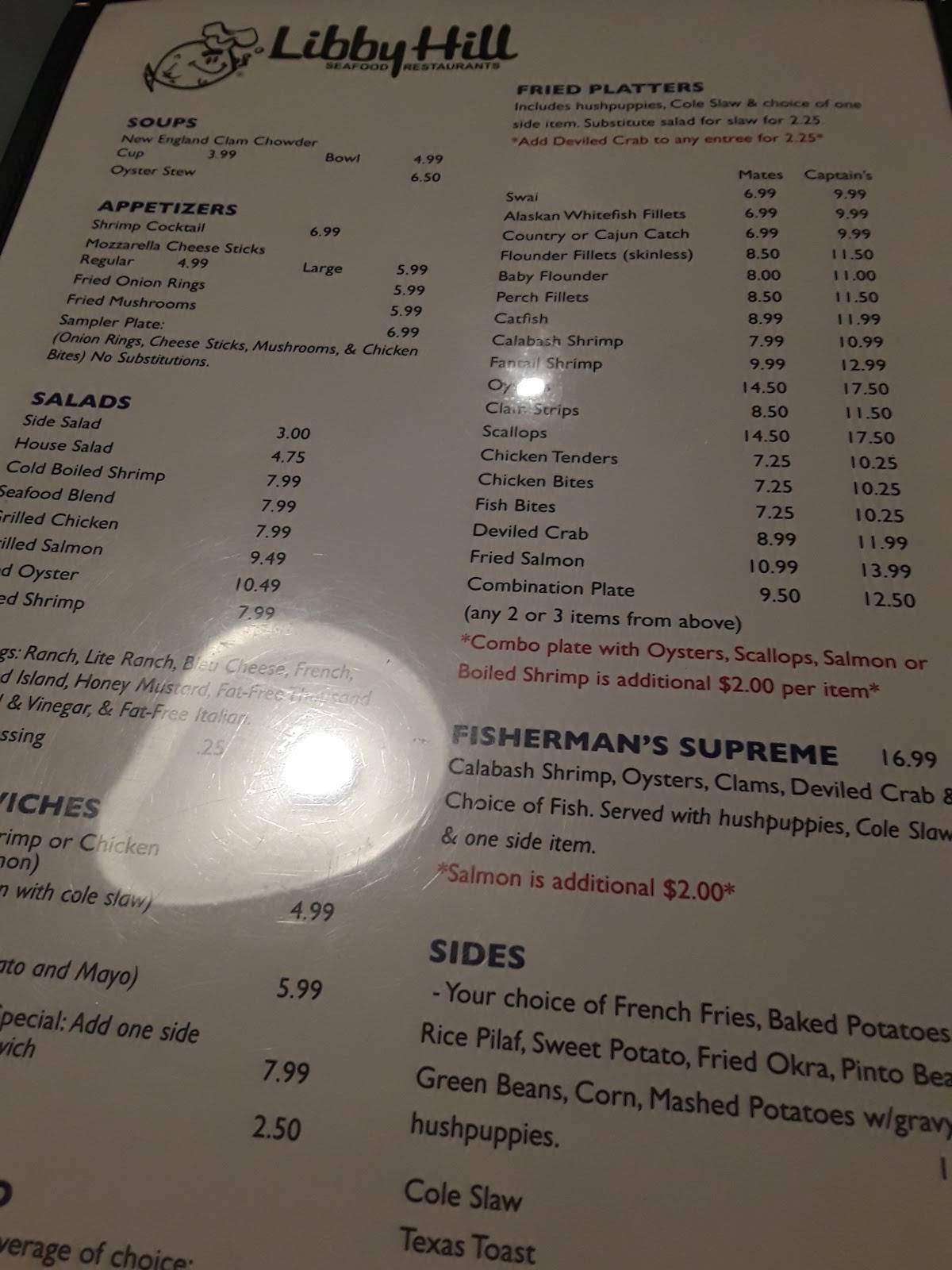 Menu at Libby Hill Seafood (Mt. Airy) restaurant, Mount Airy