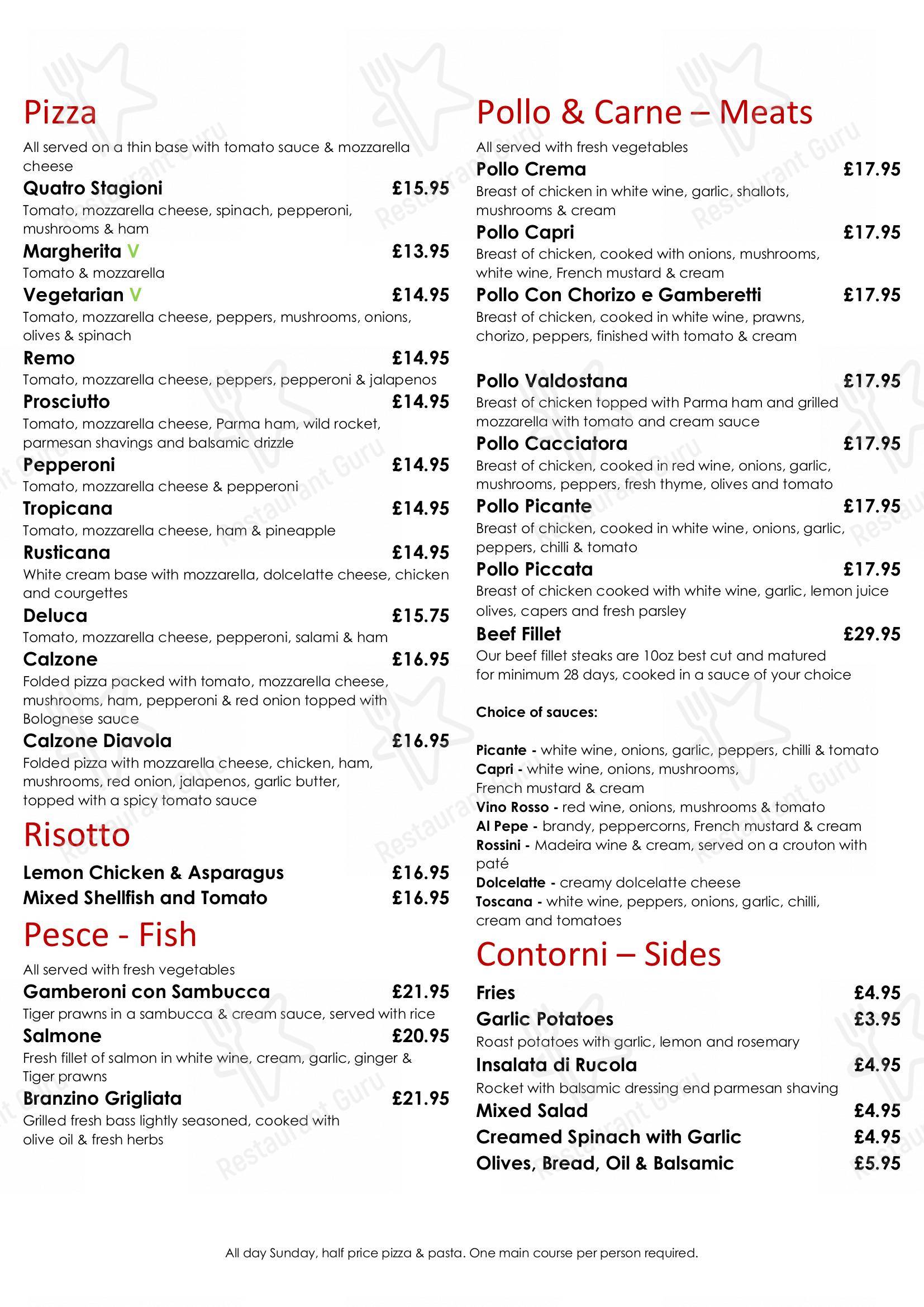 Menu at Little Italy Restaurant, Dronfield