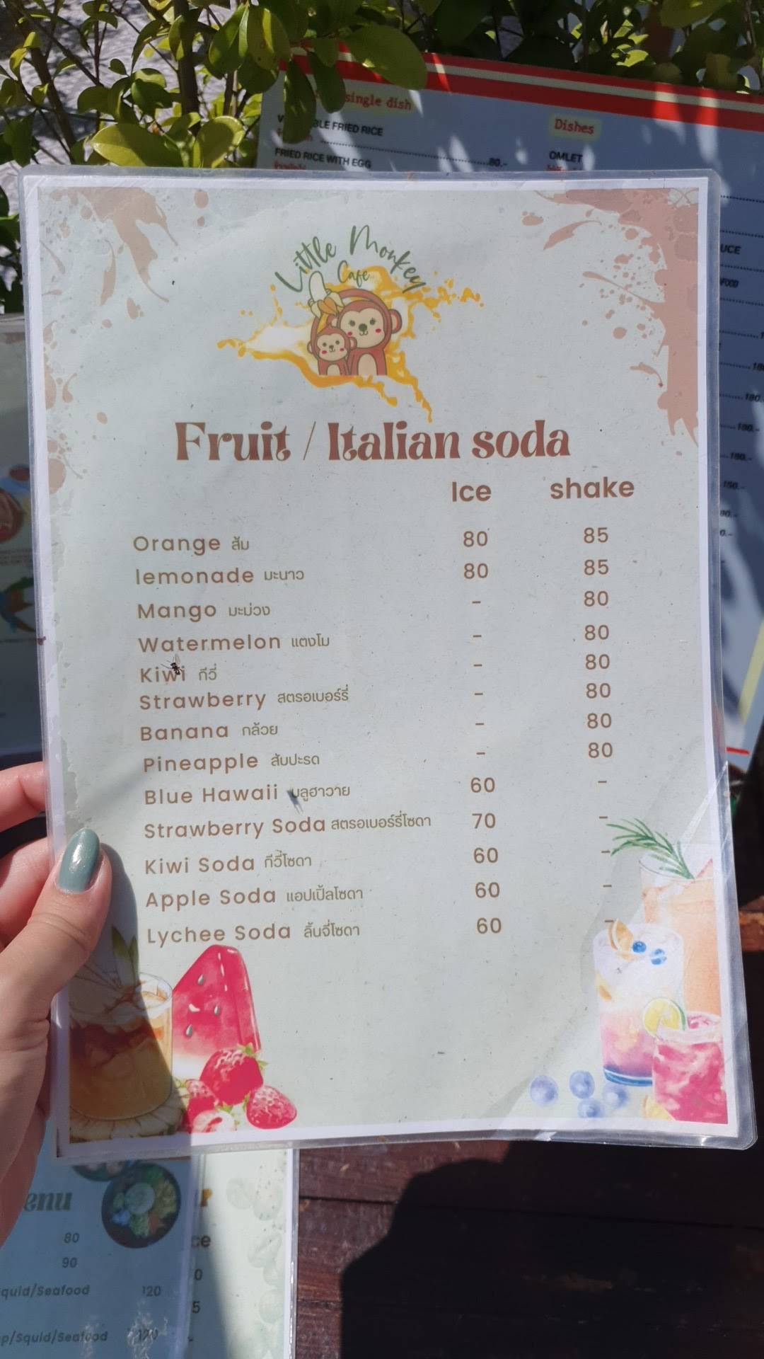 Menu at Little Monkey Cafe, Ao Nang