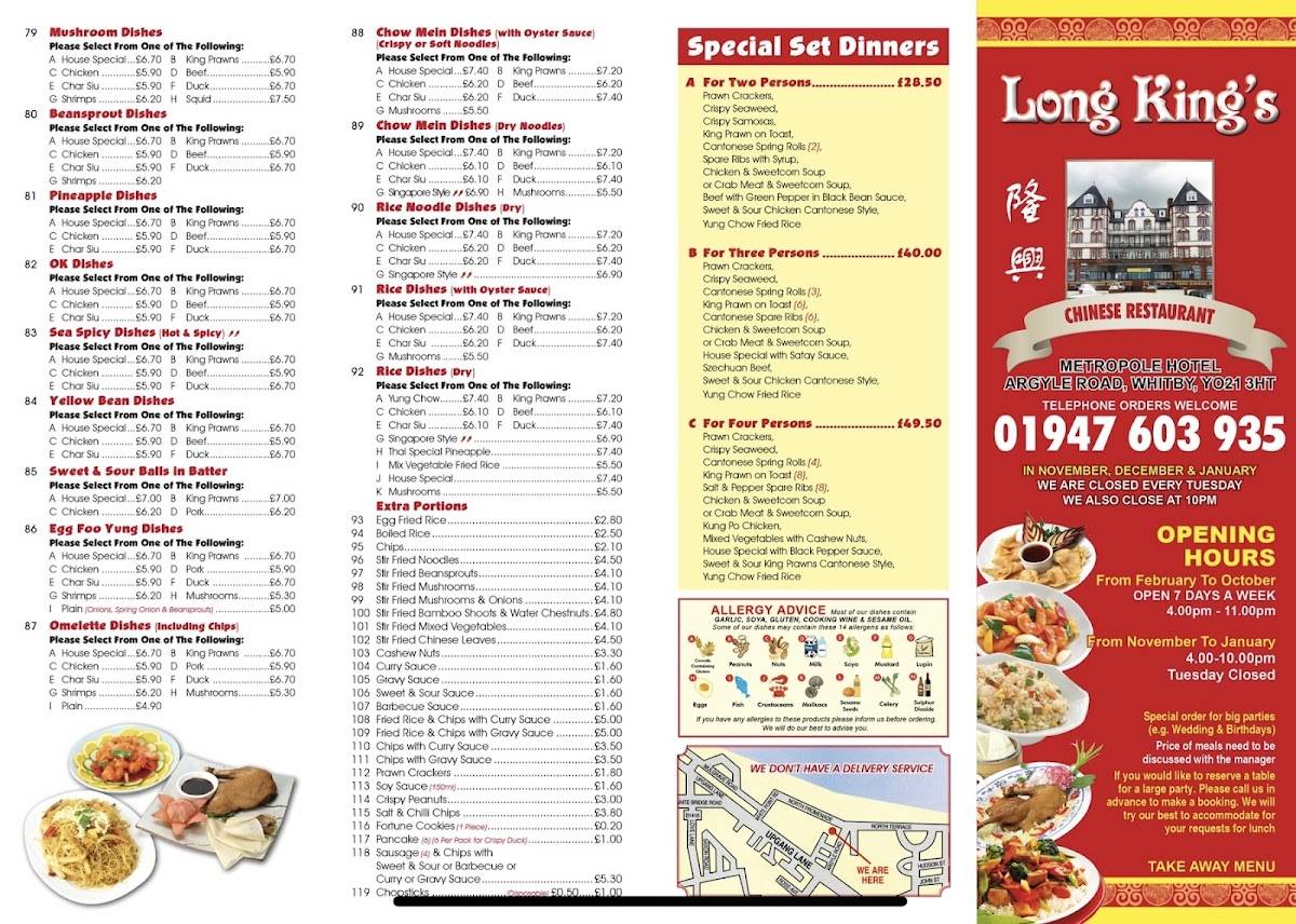 Menu at Long King Chinese Restaurant, Whitby