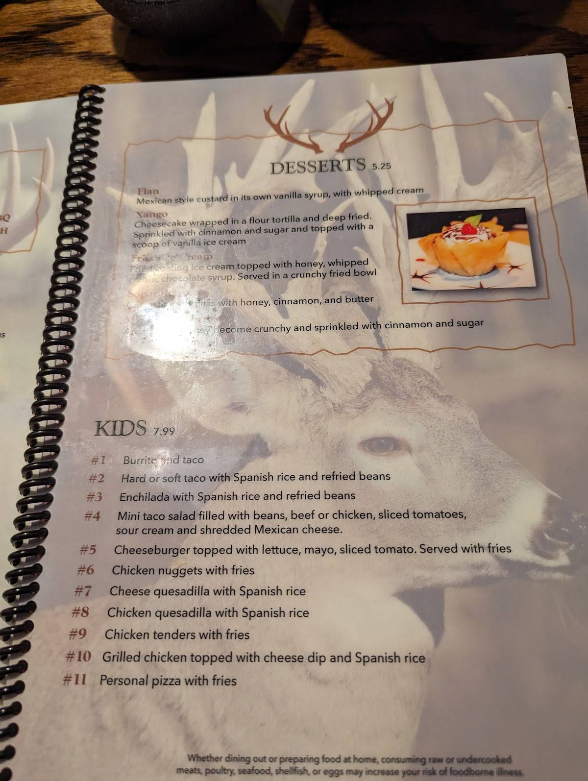 Menu at Los Venados restaurant, Orwell