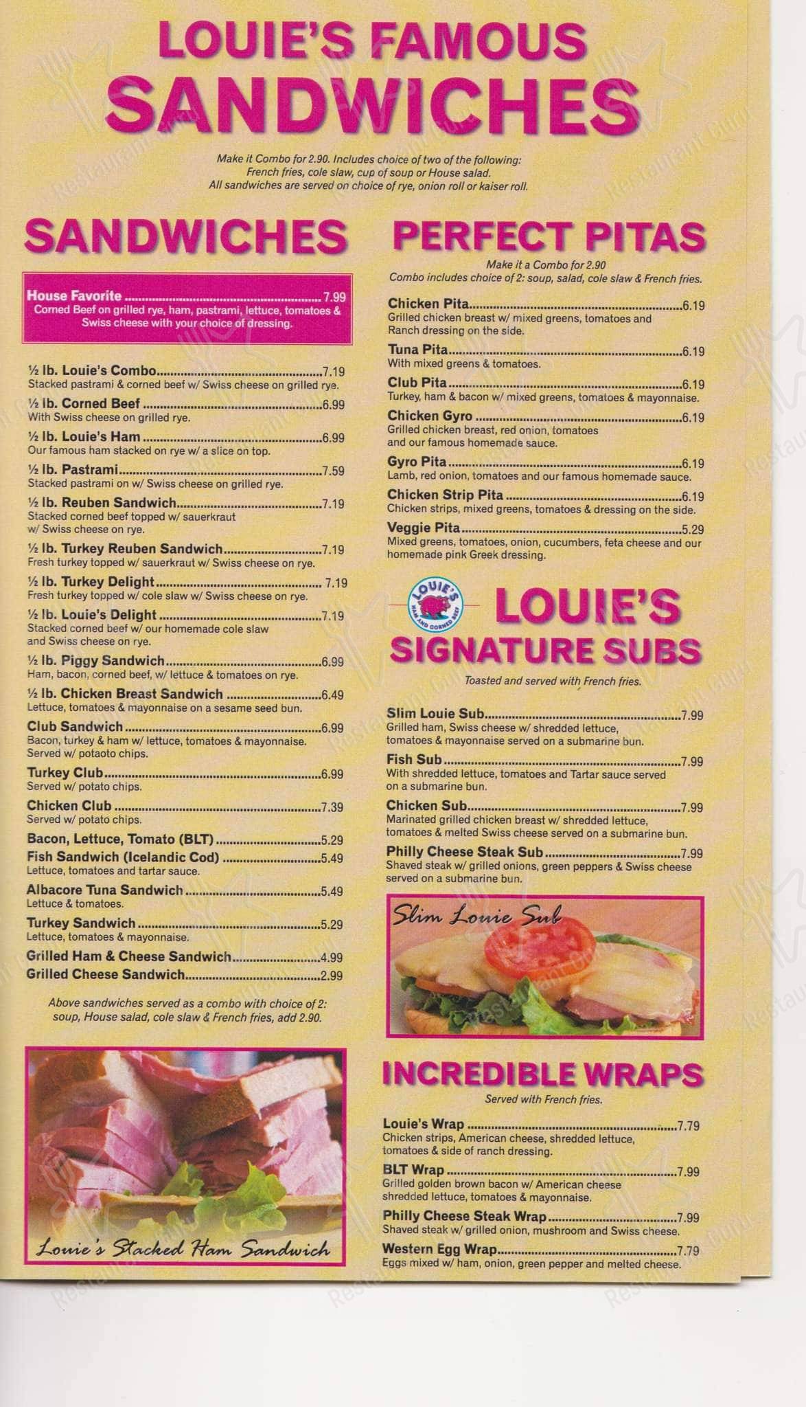 Menu at Louie's Ham & Corn Beef restaurant, Warren, E 9 Mile Rd