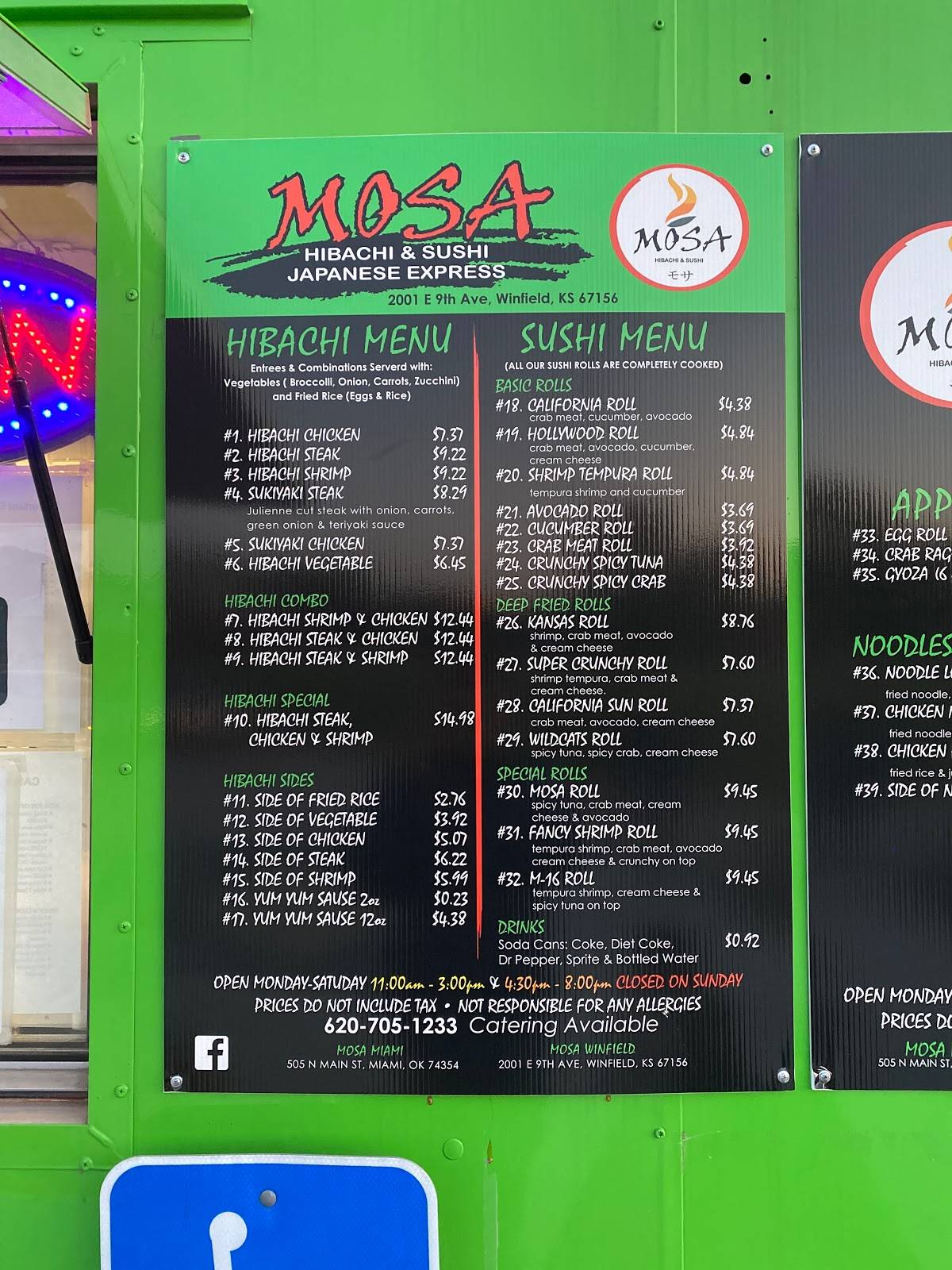 Menu at MOSA Hibachi & Sushi Japanese Express Winfield restaurant, Winfield