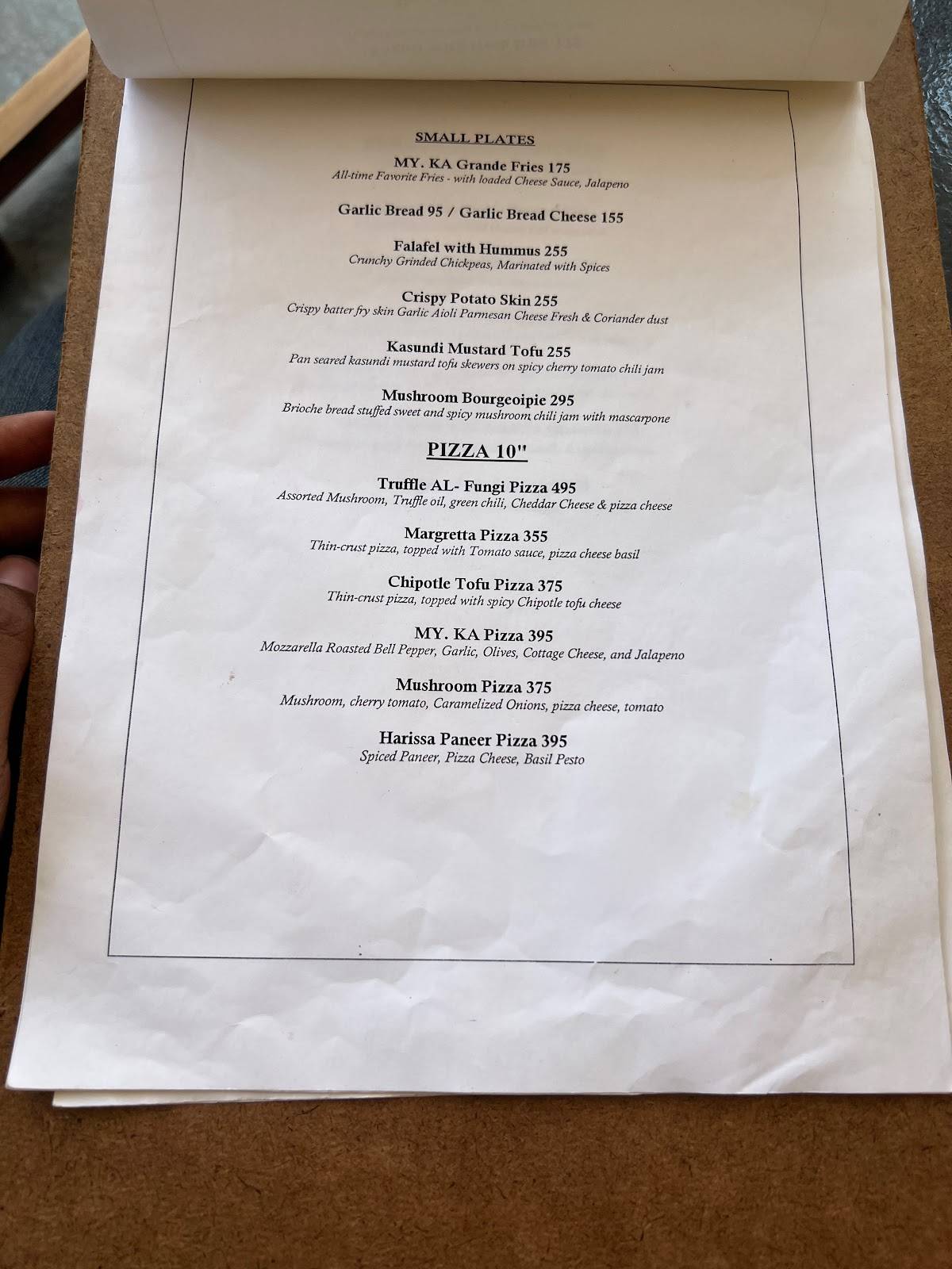 Menu at MY.KA Cafe Mysore, Mysuru